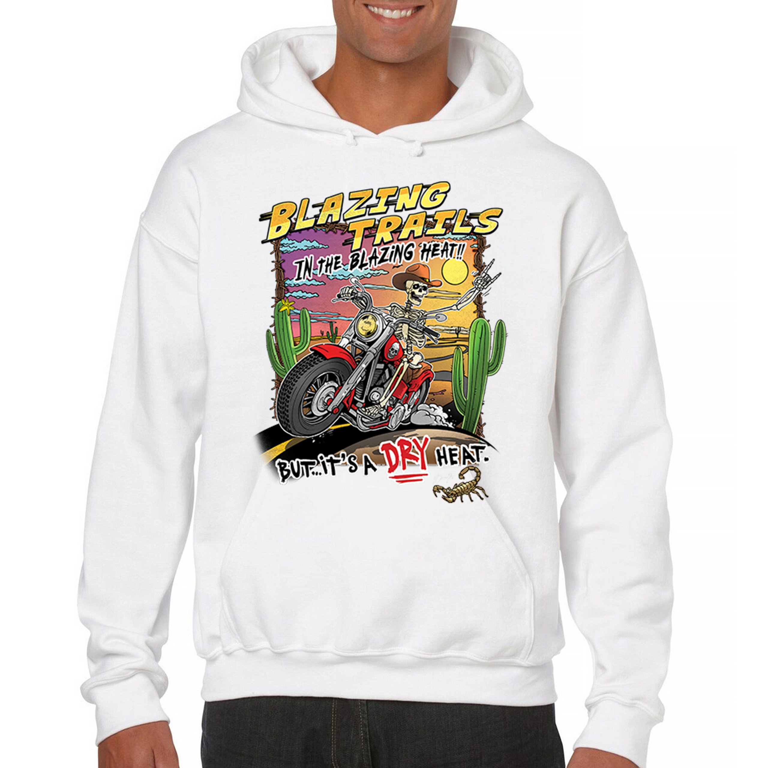 Blazing Trails Sweatshirt Skeleton Biker Riding Motorcycle Dry Heat ...