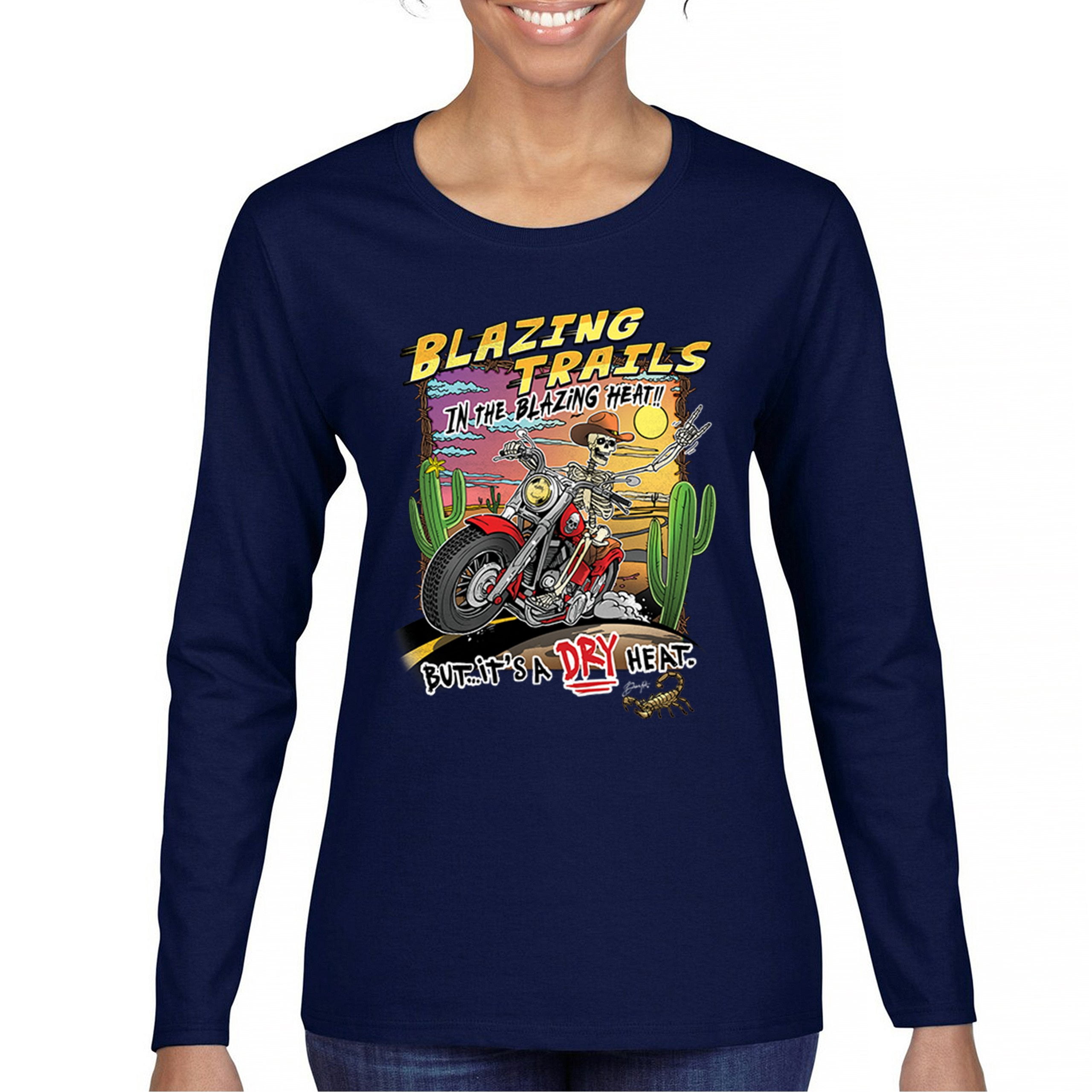 Blazing Trails Women's Long Sleeve T-shirt Skeleton Biker Riding ...