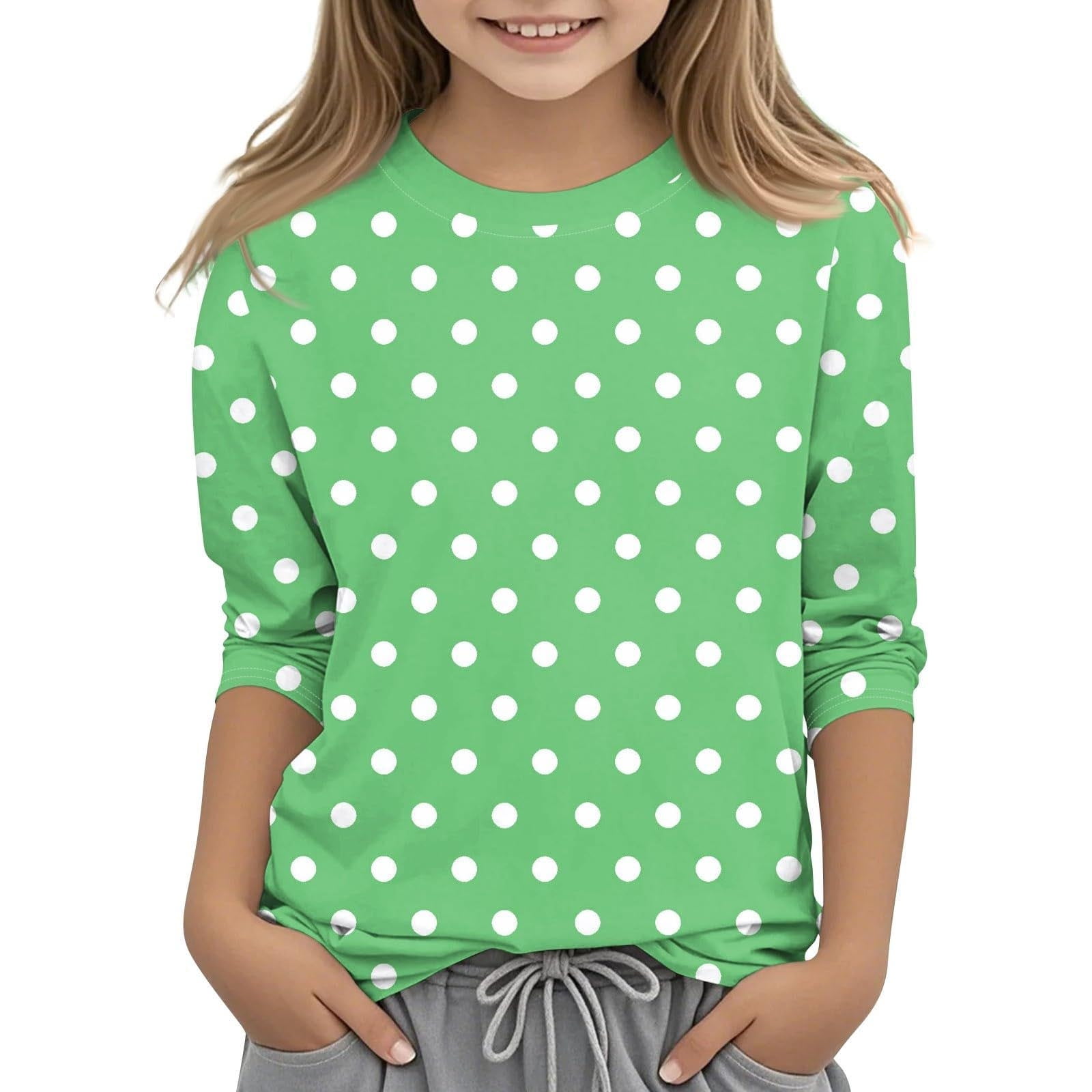 Blczomt Basic Girls Tops Fashion 3/4 Sleeve T Shirts Comfy Polka Dot ...