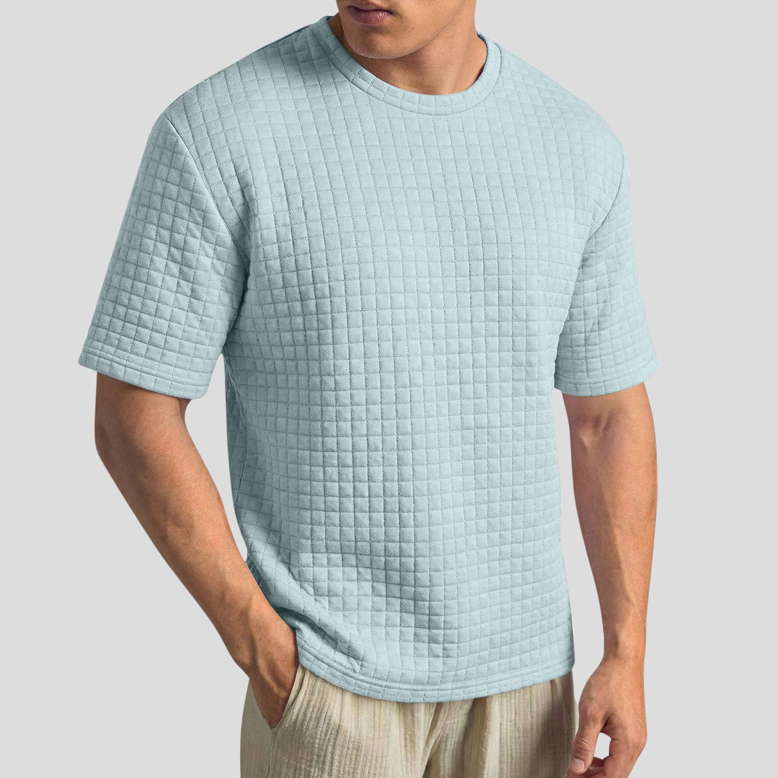 Blczomt Big & Tall Men's Shirts Plain Blue Casual Waffle T-Shirts Short ...