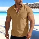 Blczomt Big and Tall Shirts for Men Casual Gold Linen T Shirts Button ...