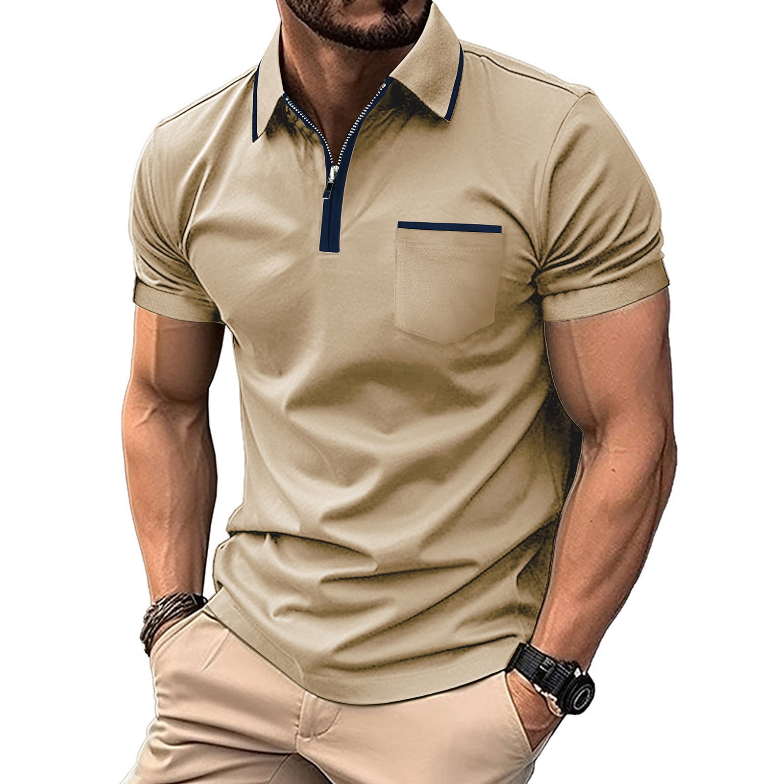 Blczomt Big and Tall T Shirts for Men Beige Collared Casual T Shirt ...