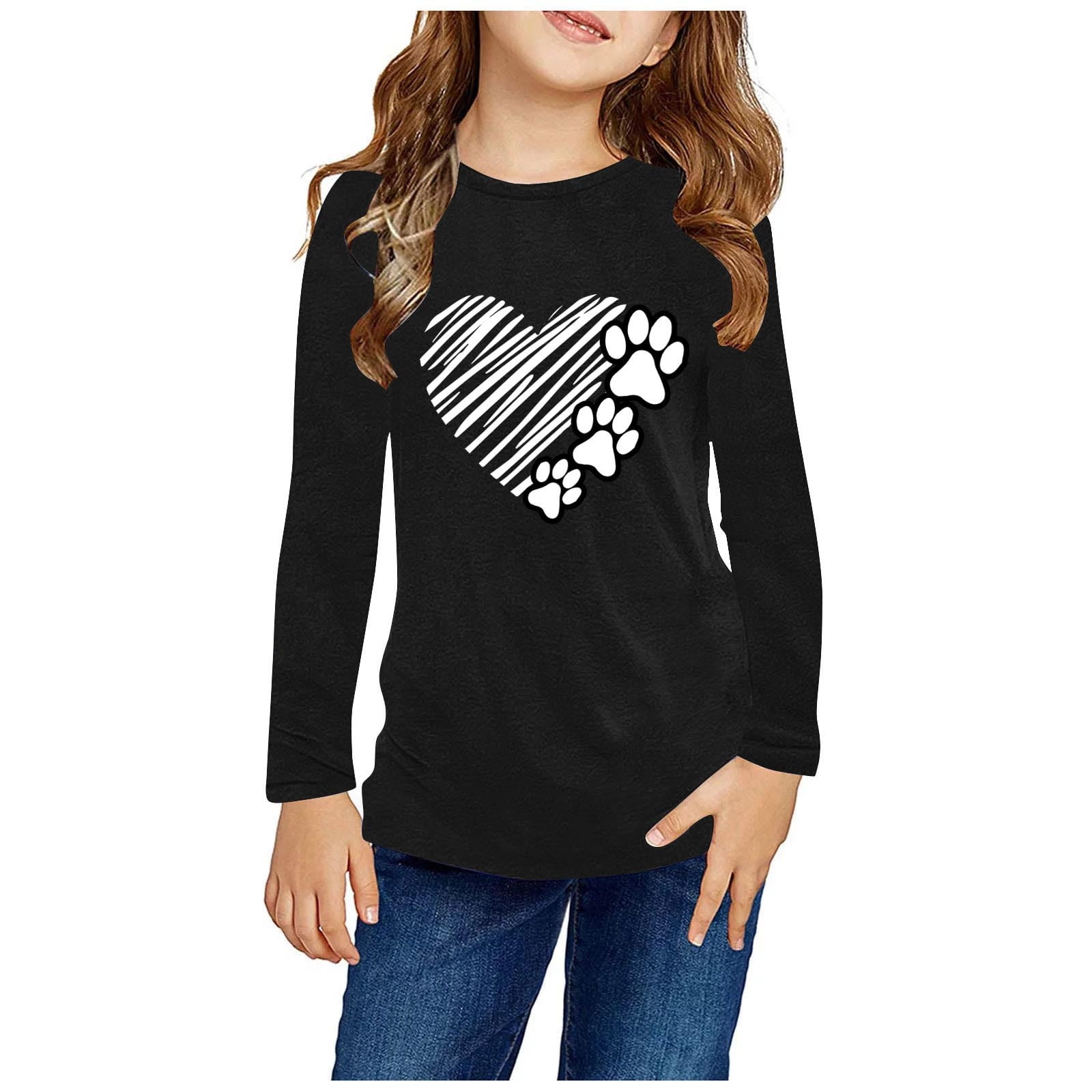 Blczomt Black Long Sleeve Girls Shirts Cute Graphic T-Shirts Fall ...