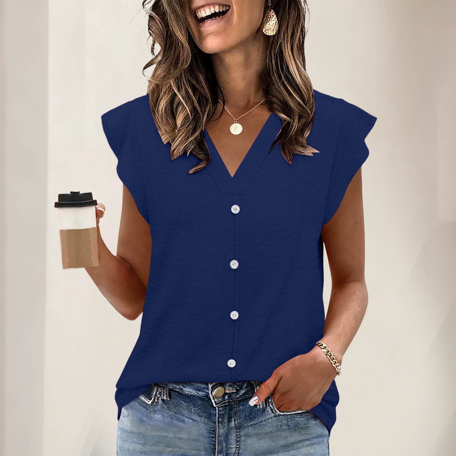 Blczomt Blouse for Women Blue Summer 2026 Shirt Casual Tunic Womens ...