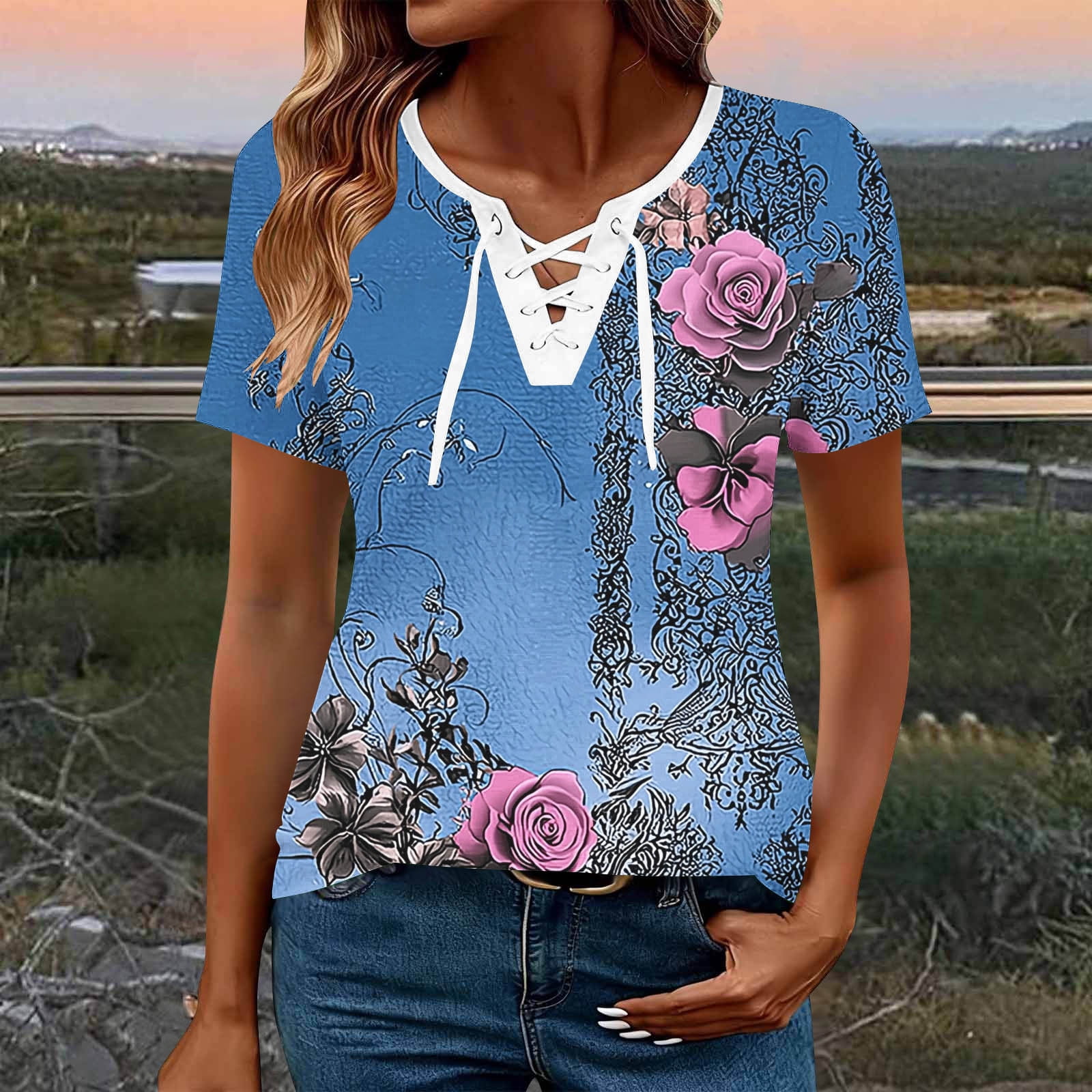 Blczomt Blouses Women Trendy Dressy Blue Tshirts Casual Lightweight ...