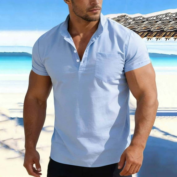 Blczomt Blue Big and Tall Short Sleeve Shirts for Men Linen Summer T ...