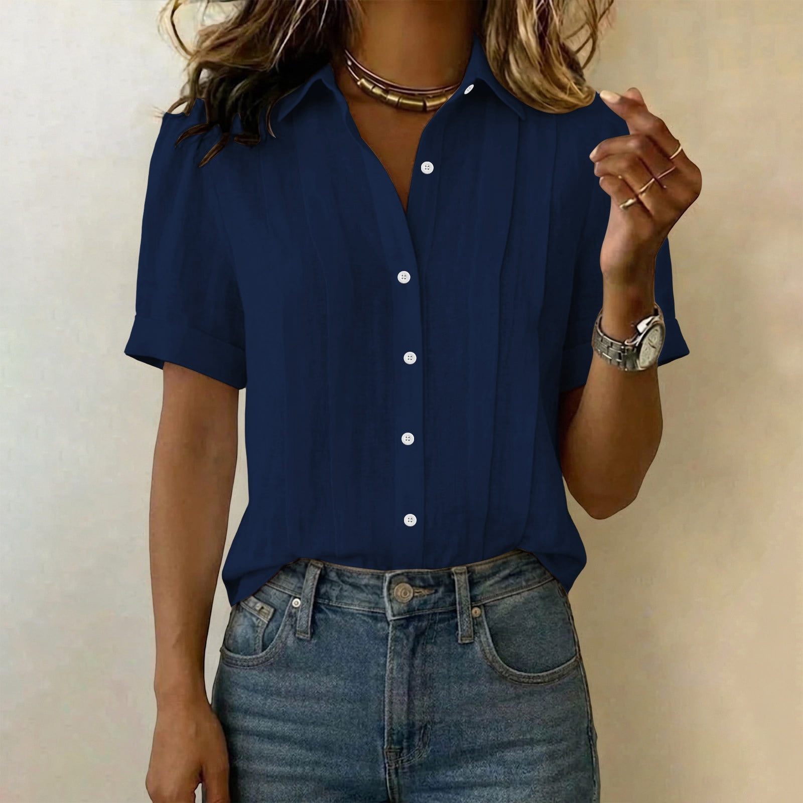 Blczomt Blue Blouses Women 2026 Trendy Tops Summer Short Sleeve Shirts ...