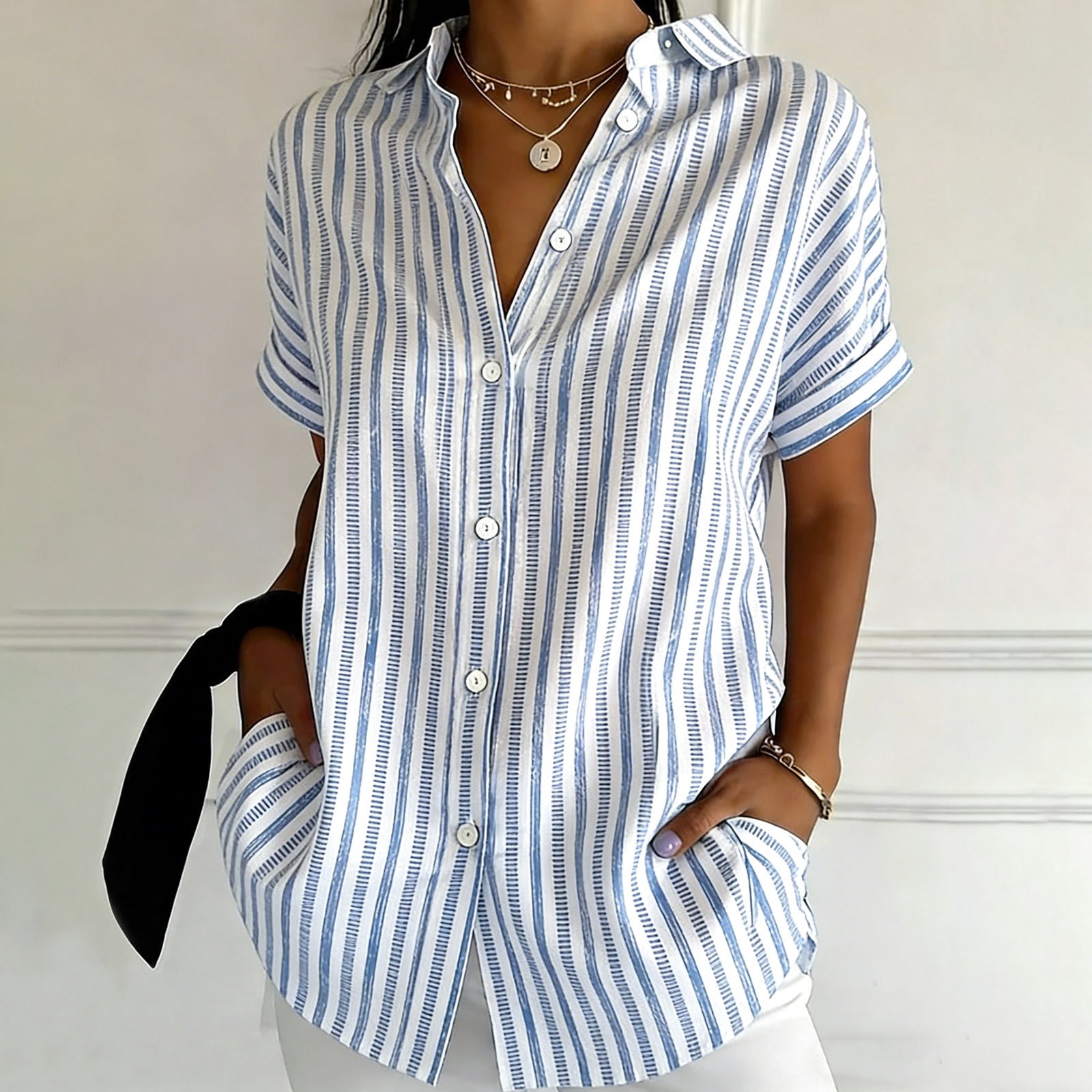 Blczomt Blue Ladies Tops and Blouses Y2K Tunic Shirts Cute Summer ...