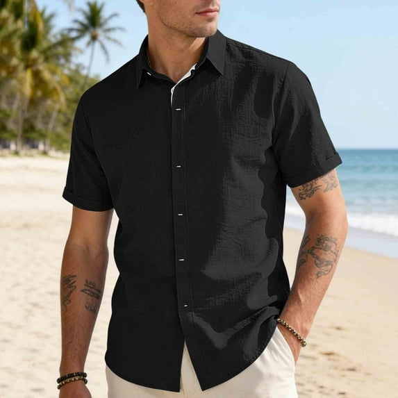 Blczomt Button-Up Mens Shirts Short Sleeve Black Collared Big & Tall ...