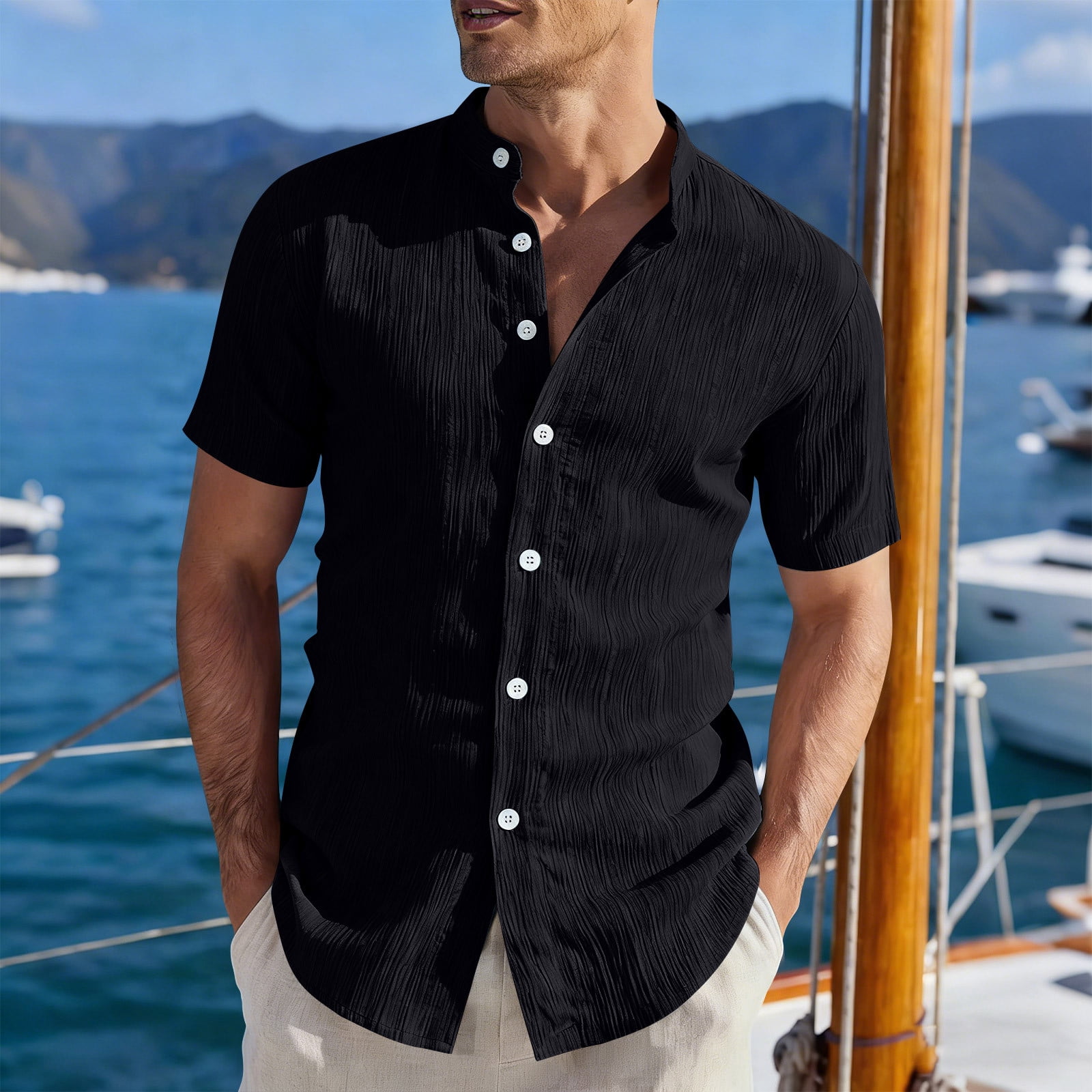 Blczomt Button Up Mens Short Sleeve Shirts Casual Plain Big and Tall ...
