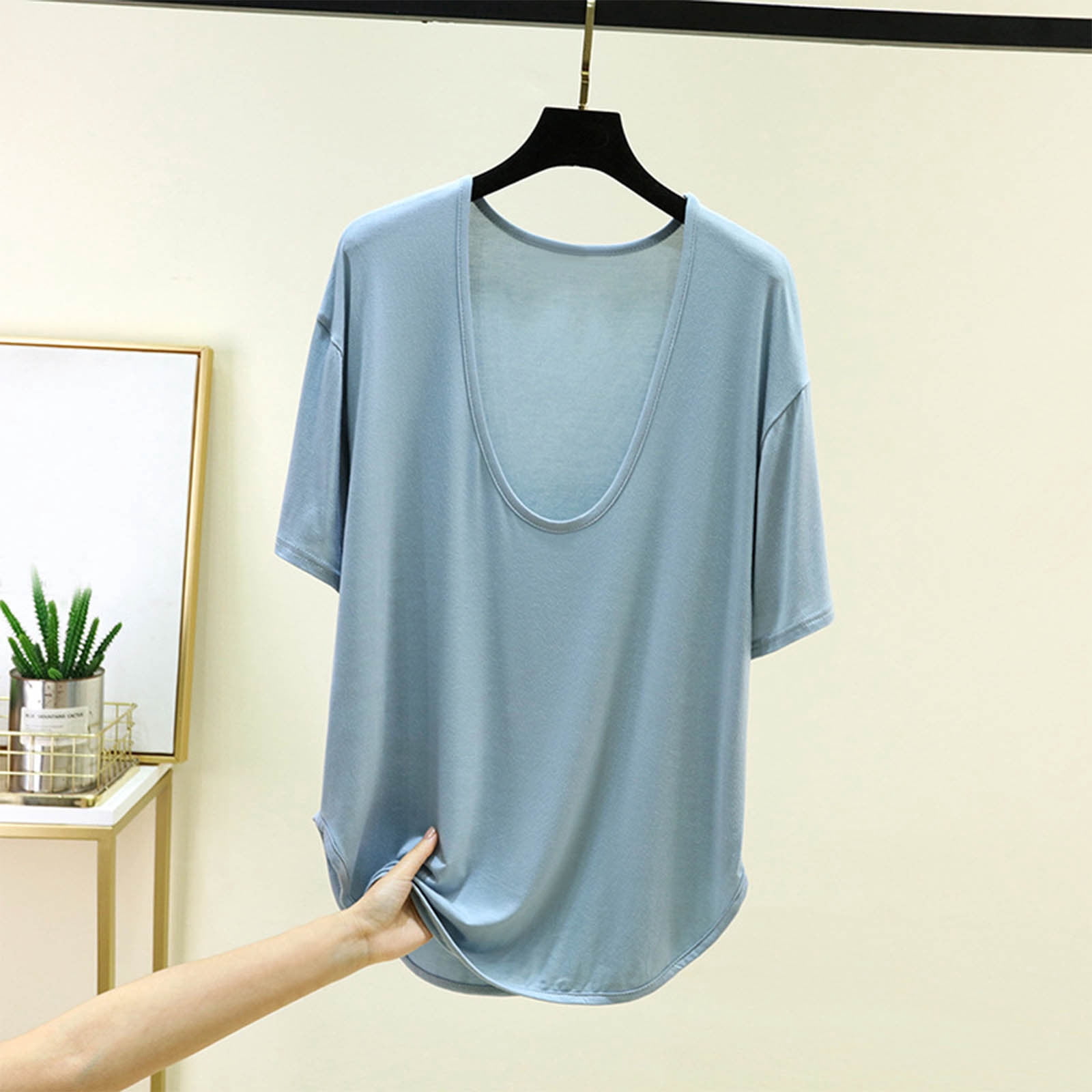 Blczomt Casual Shirts Women Trendy Blue Blouse Short Sleeve Lightweight ...