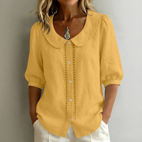 Blczomt Casual Shirts Women Yellow Cute Shirt 2026 Lightweight Womens ...