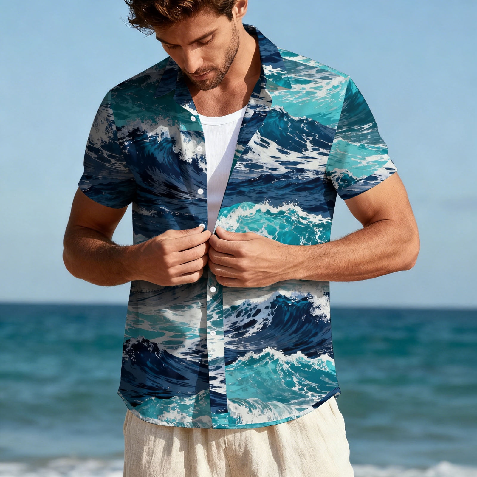 Blczomt Casual Short Sleeve T Shirt Men Hawaiian Blue Big and Tall ...