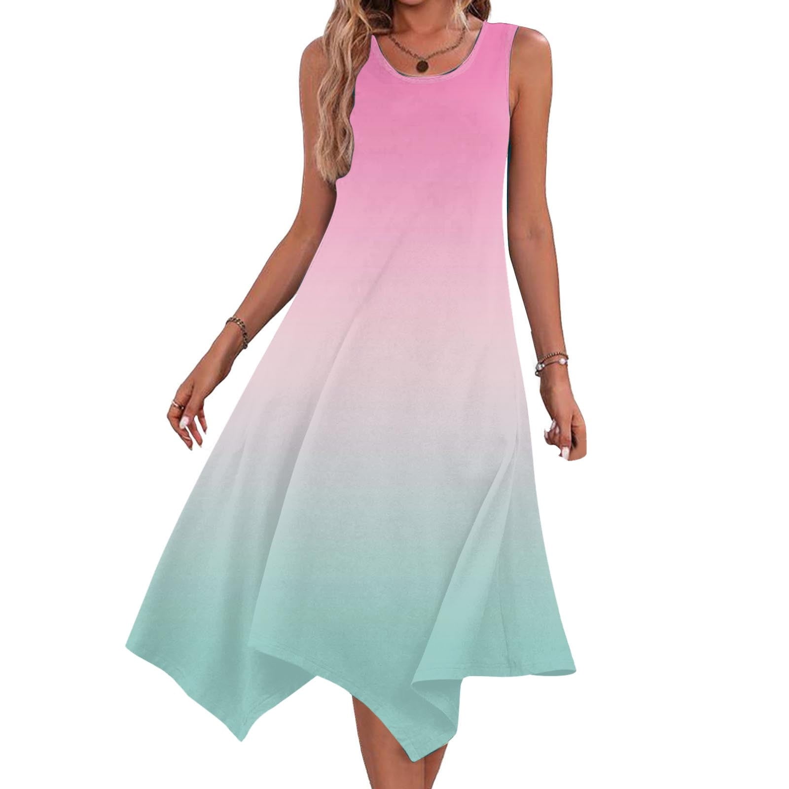 Blczomt Casual Summer Dresses for Women Tank Dress Sleeveless Gradient ...