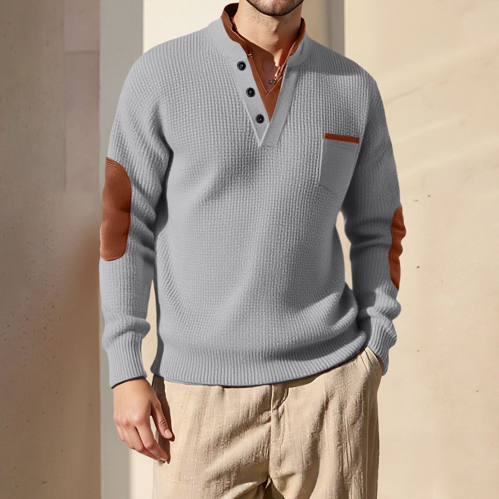 Blczomt Casual Sweatshirts for Men Long Sleeve Waffle Knit Shirt Gray ...