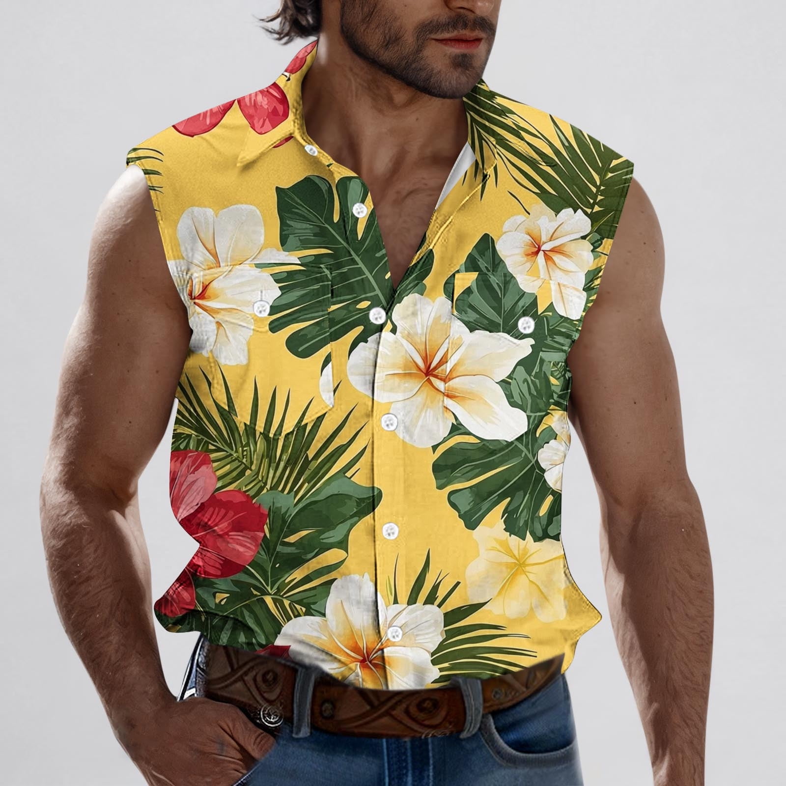 Blczomt Collared Mens Big and Tall Tank Tops Hawaiian Button Down Tanks ...