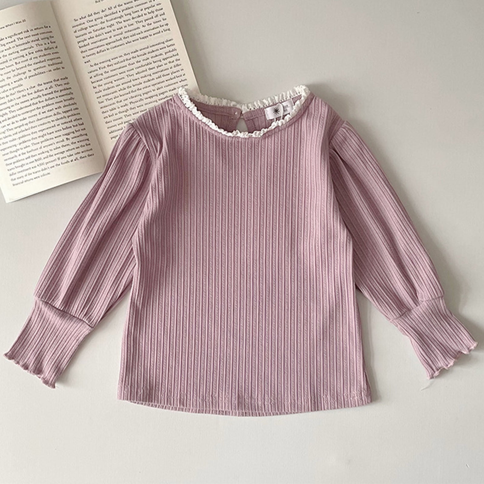 Blczomt Cute Girls' Tees Long Puff Sleeve Plain T Shirt Purple Ruffle ...