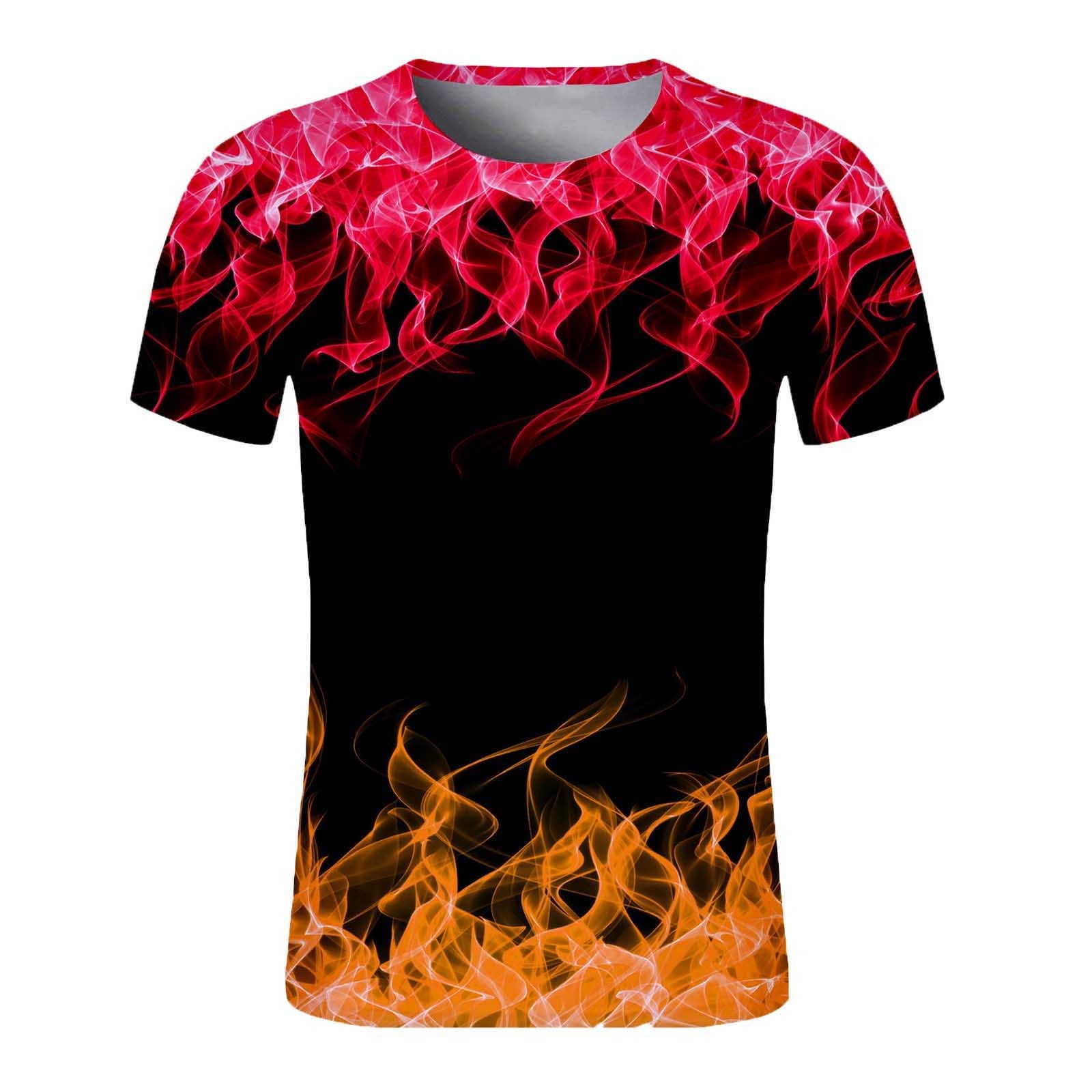 Blczomt Dress Shirts for Men Short Sleeve Red Flame Crew Neck T Shirt ...