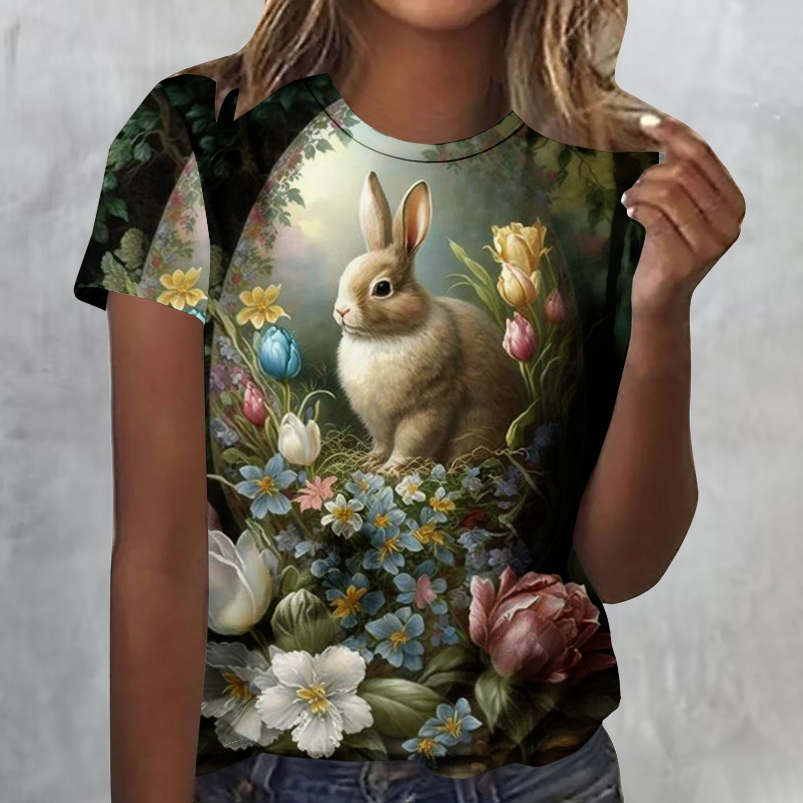 Blczomt Easter Womens Tops Crew Neck Short Sleeve T Shirt Rabbit ...