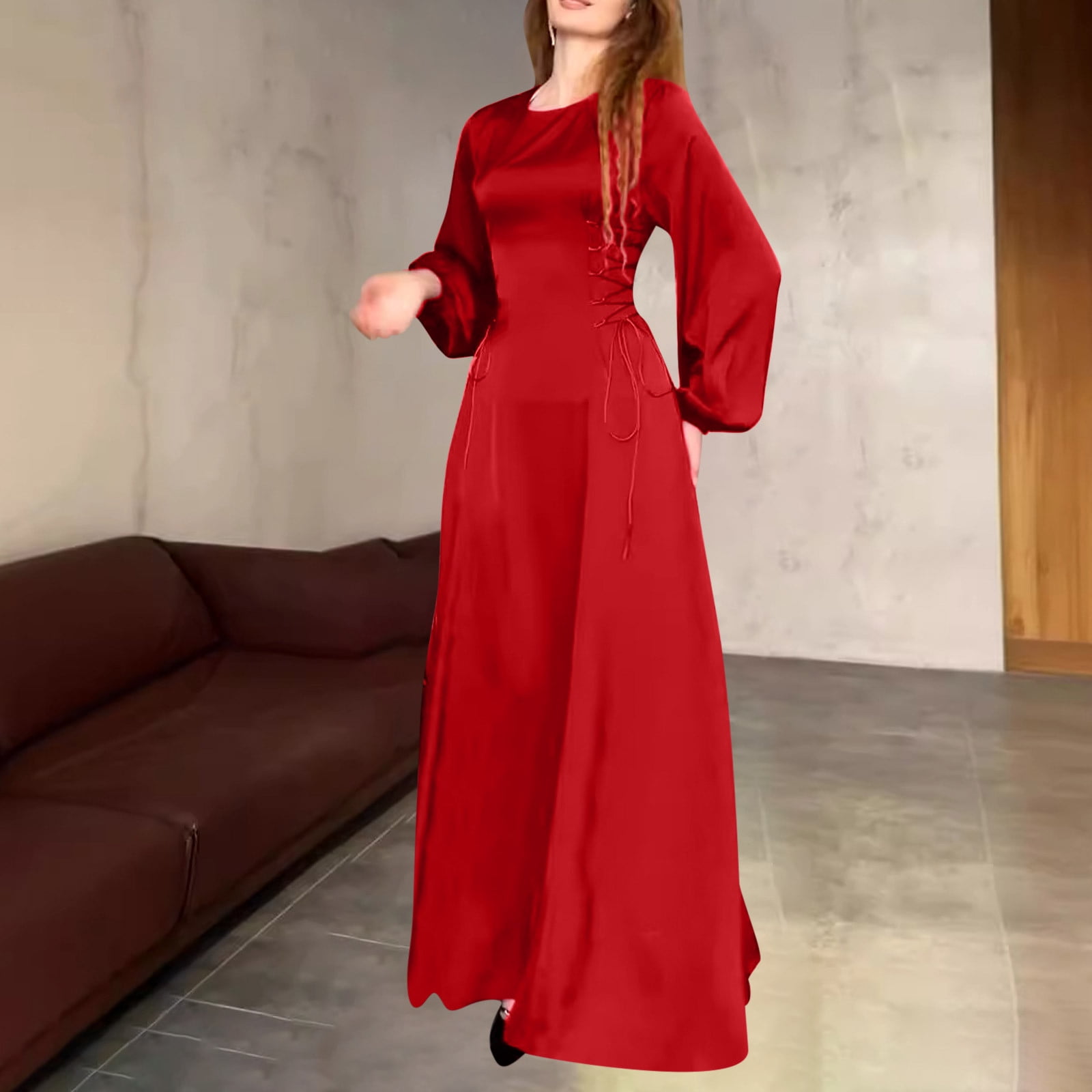 Blczomt Elegant Dress for Women Red Dressy Long Sleeve A Line Flowy ...