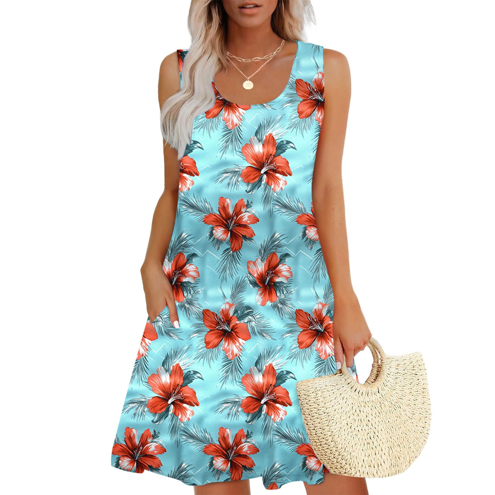 Blczomt Floral Summer Dresses for Women Tank Sundress Midi Loose Fit ...