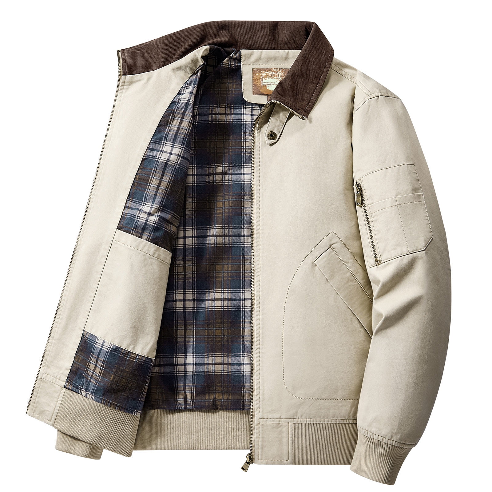 Blczomt Full Zip Jacket for Men Cotton Windbreaker Lined Beige Jacket ...