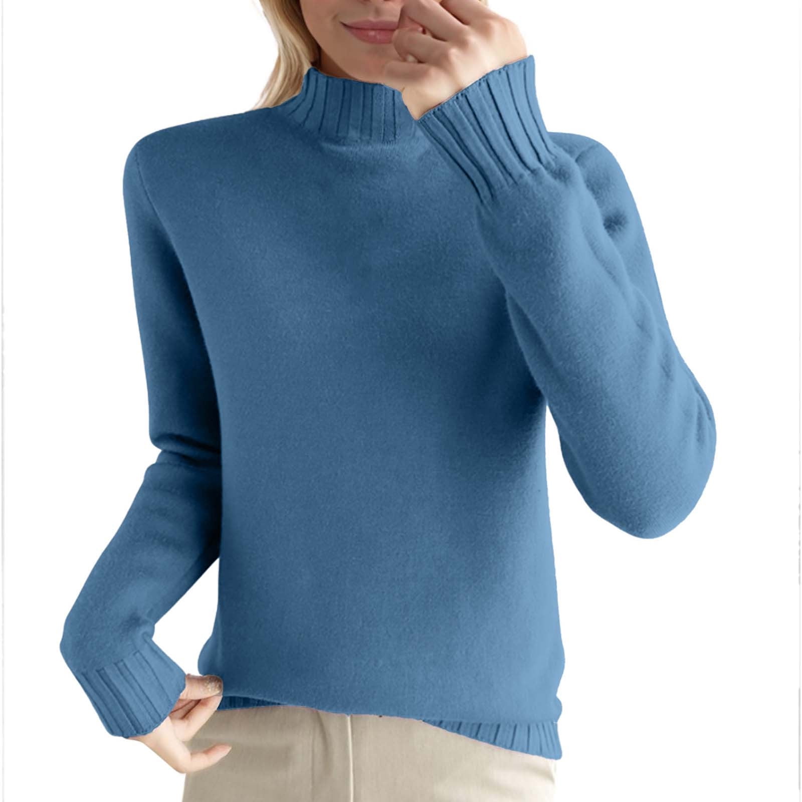 Blczomt Girls Sweaters Plain Long Sleeve Mock Neck Sweater Blue Slim ...