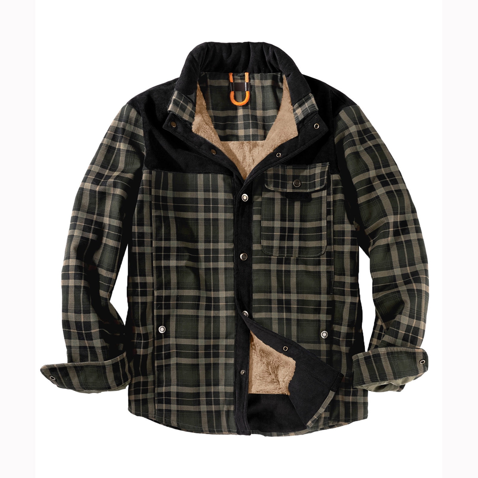 Blczomt Green Winter Work Jackets for Men Plaid Shirt Cotton Flannel ...