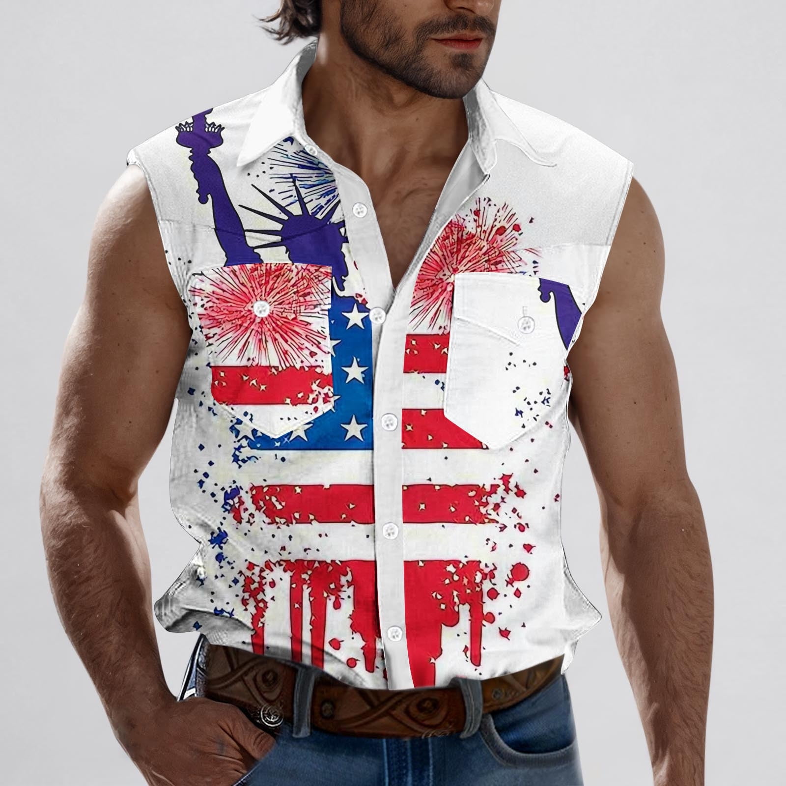 Blczomt Gym Mens Sleeveless Shirts Tanks Summer Independence Day 4th Of ...