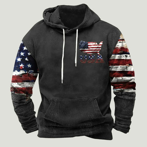 Blczomt Hoodies for Men Sweatshirt Pullover Usa Print Graphic Black ...