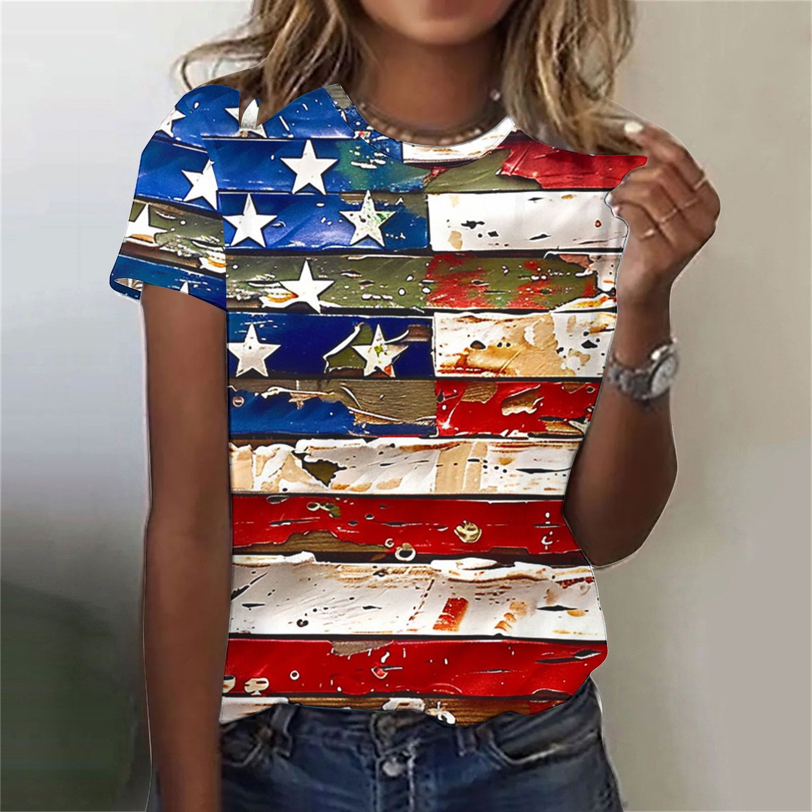 Blczomt Independence Day Spring Tops for Women 2025 Short Sleeve 4th of ...