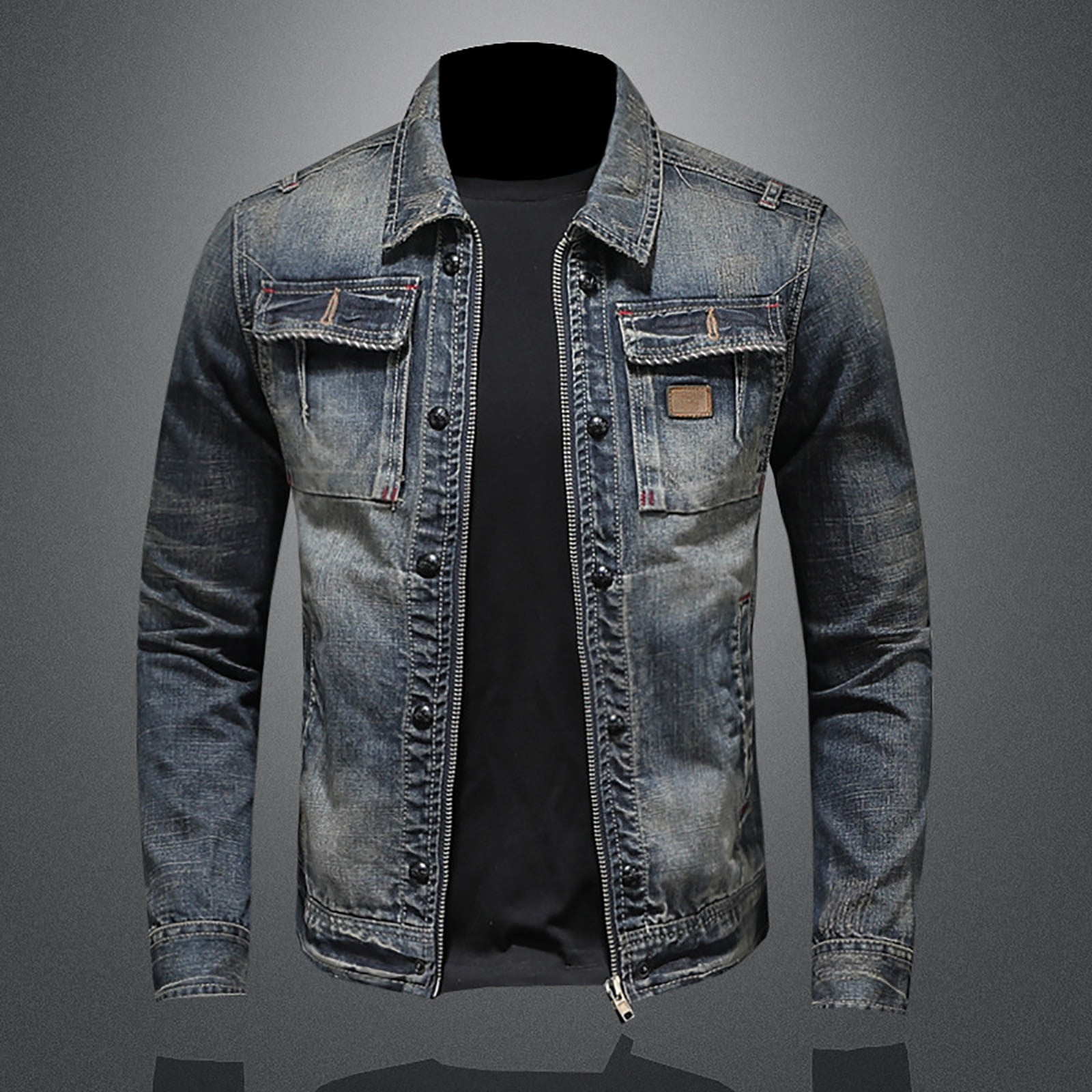Blczomt Jean Jacket for Men Blue Full Zip Denim Jacket Casual Vintage ...