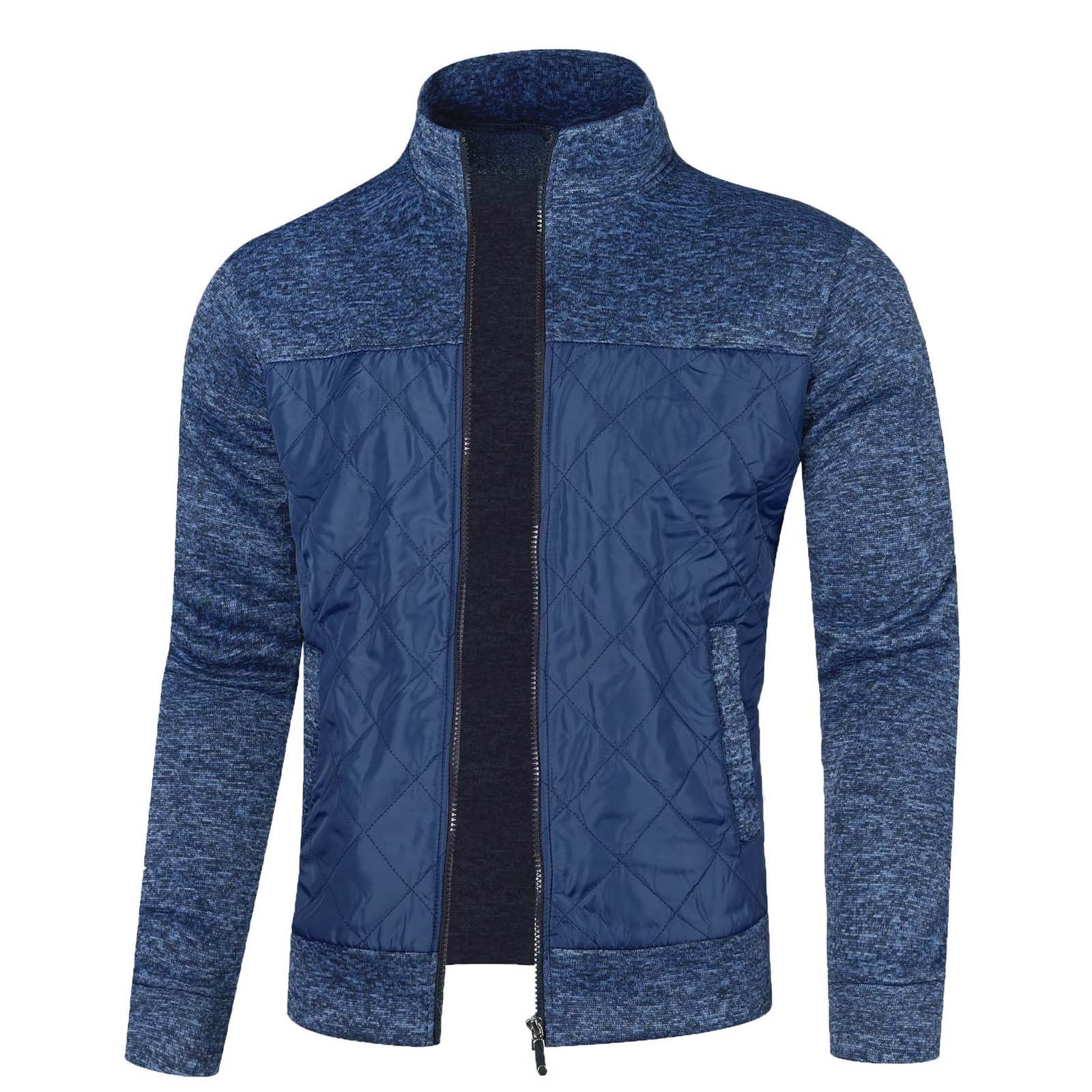Blczomt Knitted Men's Jackets for Winter Full Zip Windbreaker Blue ...