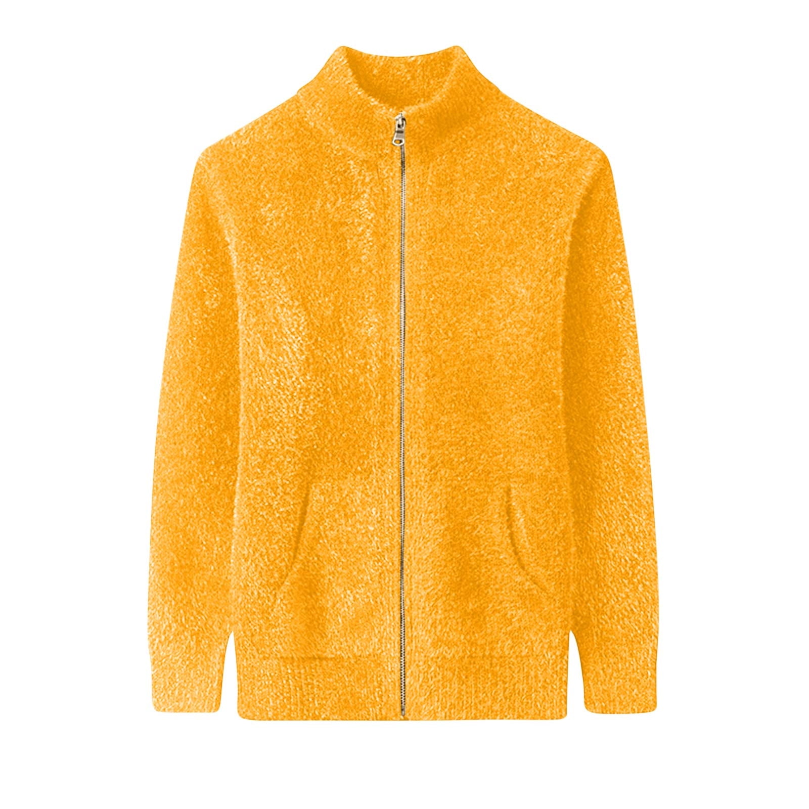 Blczomt Knitted Mens Jacket Fall Yellow Full Zip Fleece Jacket Casual ...
