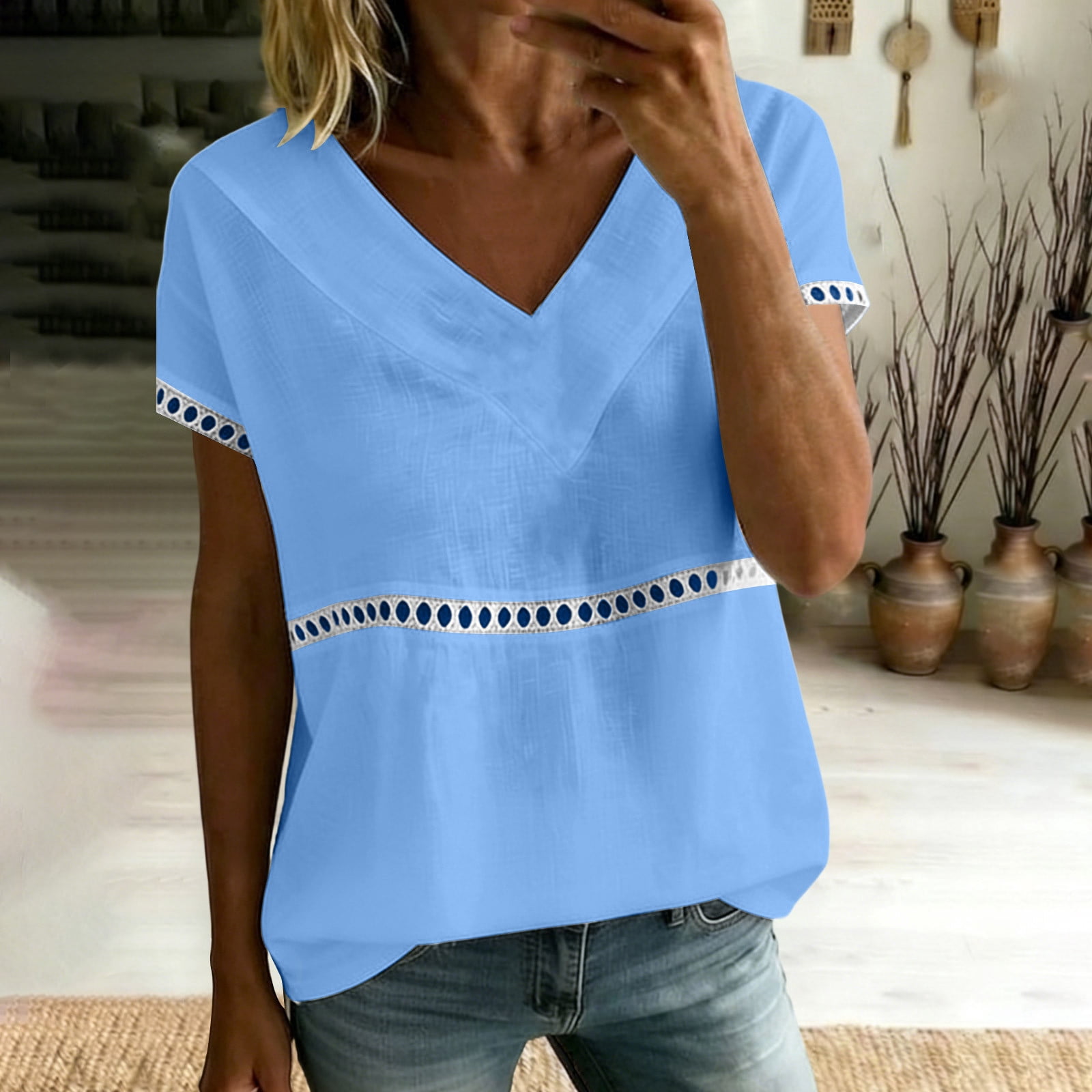 Blczomt Lightweight Women's Blouses 2026 Blue Blouses Short Sleeve ...