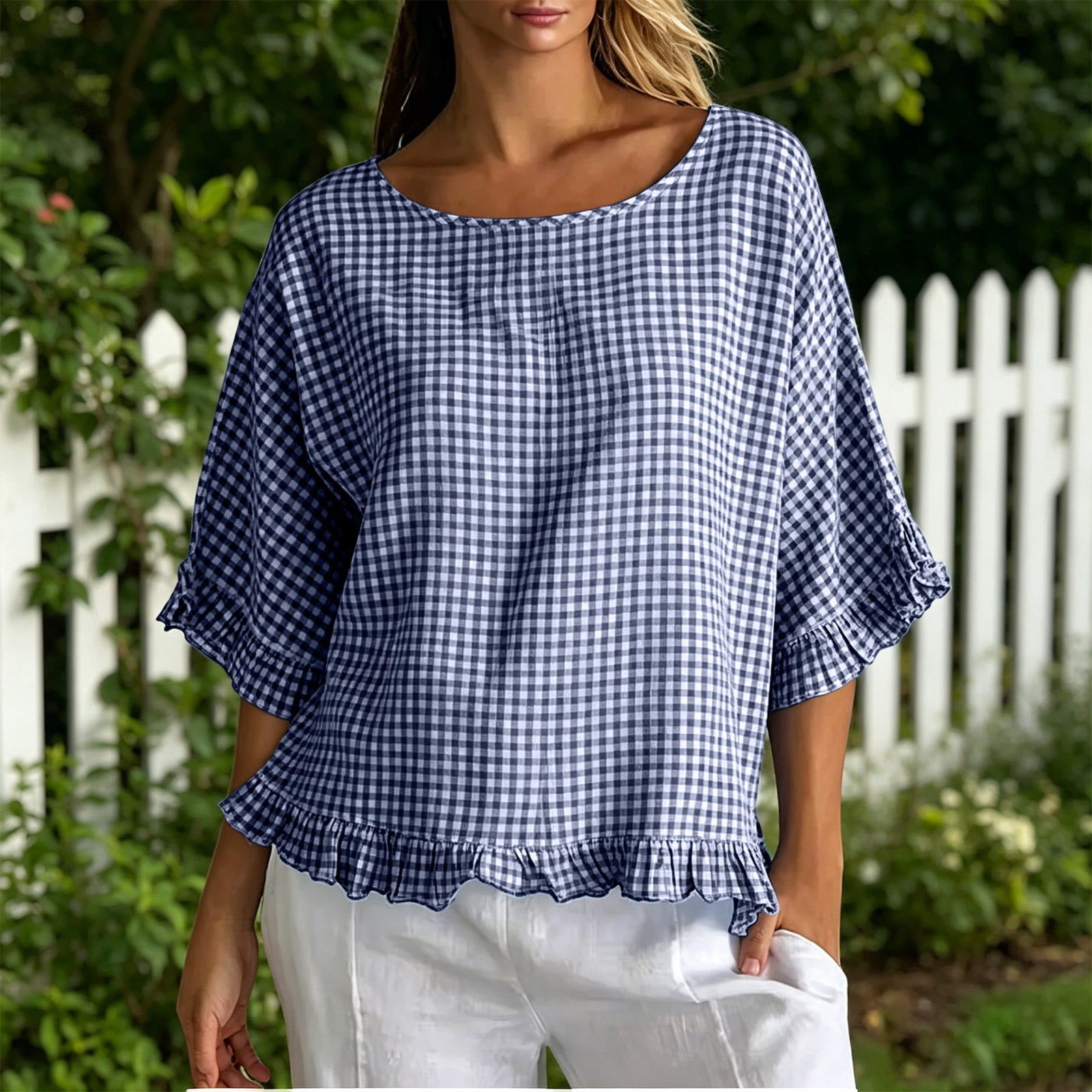 Blczomt Lightweight Womens Plus Size Tops Blue 2026 Blouses Short ...