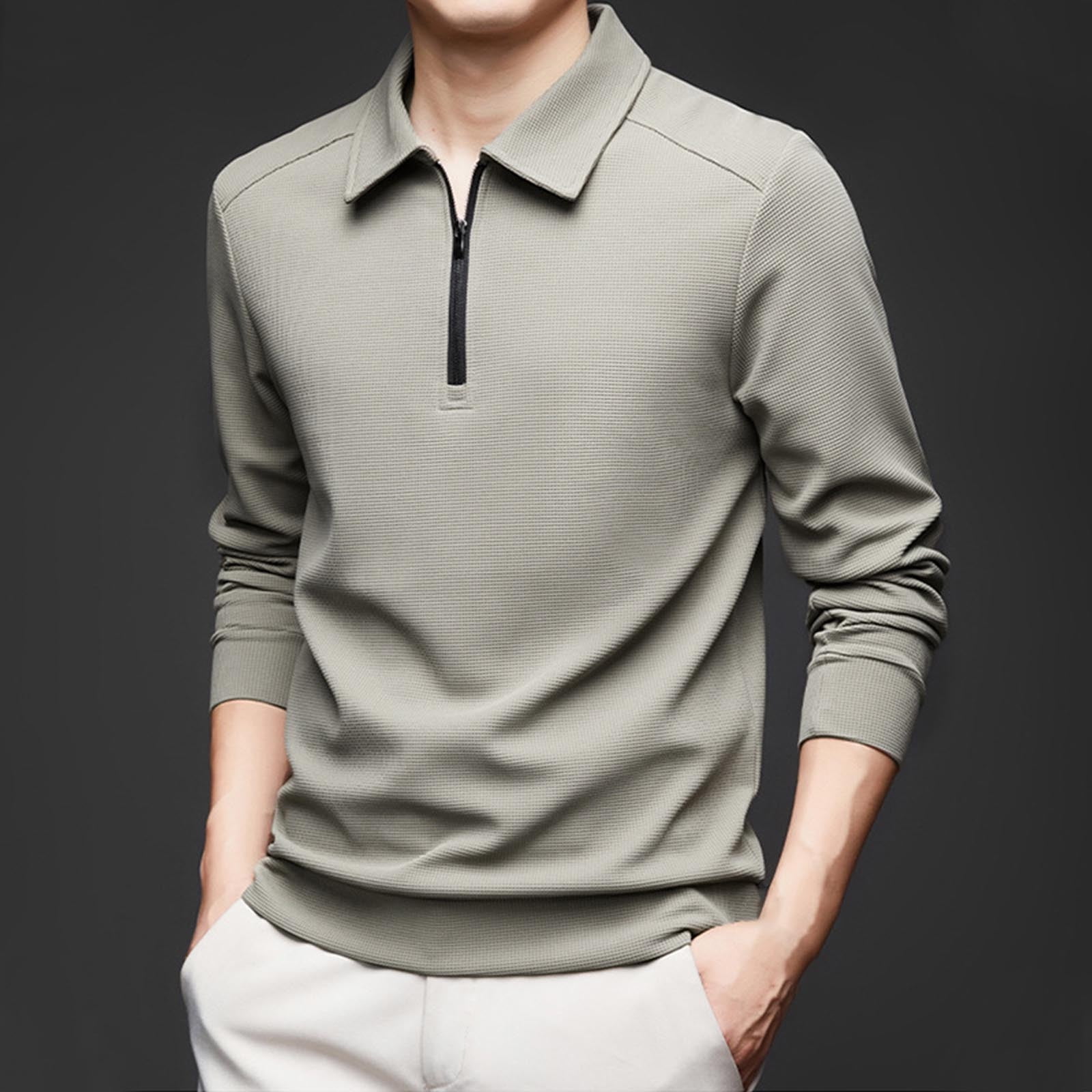 Blczomt Long Sleeve Mens Polos Big and Tall Plain Gray Polo Dress Shirt ...