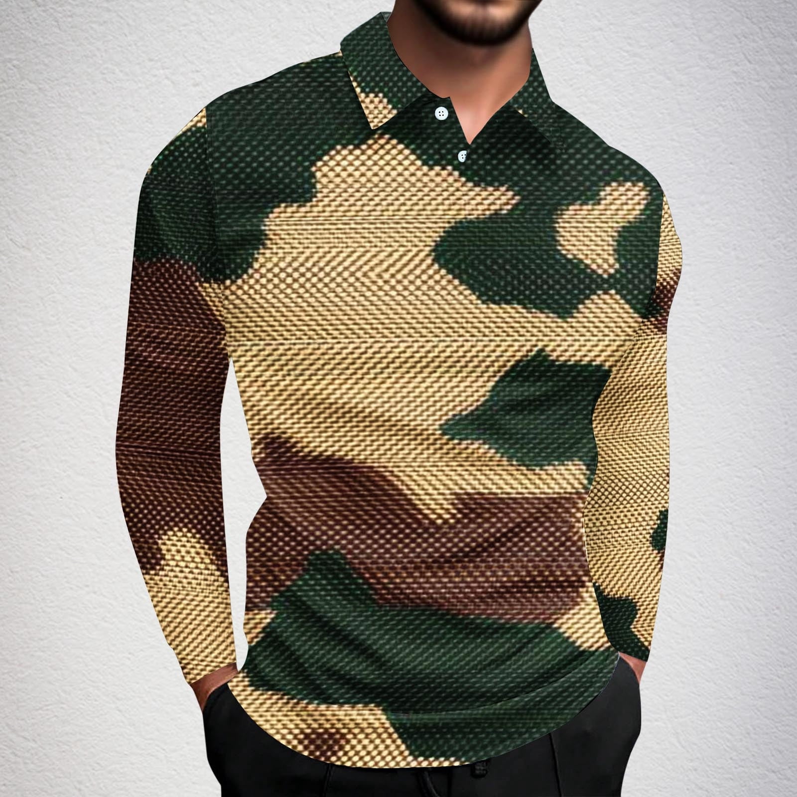 Blczomt Long Sleeve Polo T Shirts for Men Collared Camo Shirts Soft ...