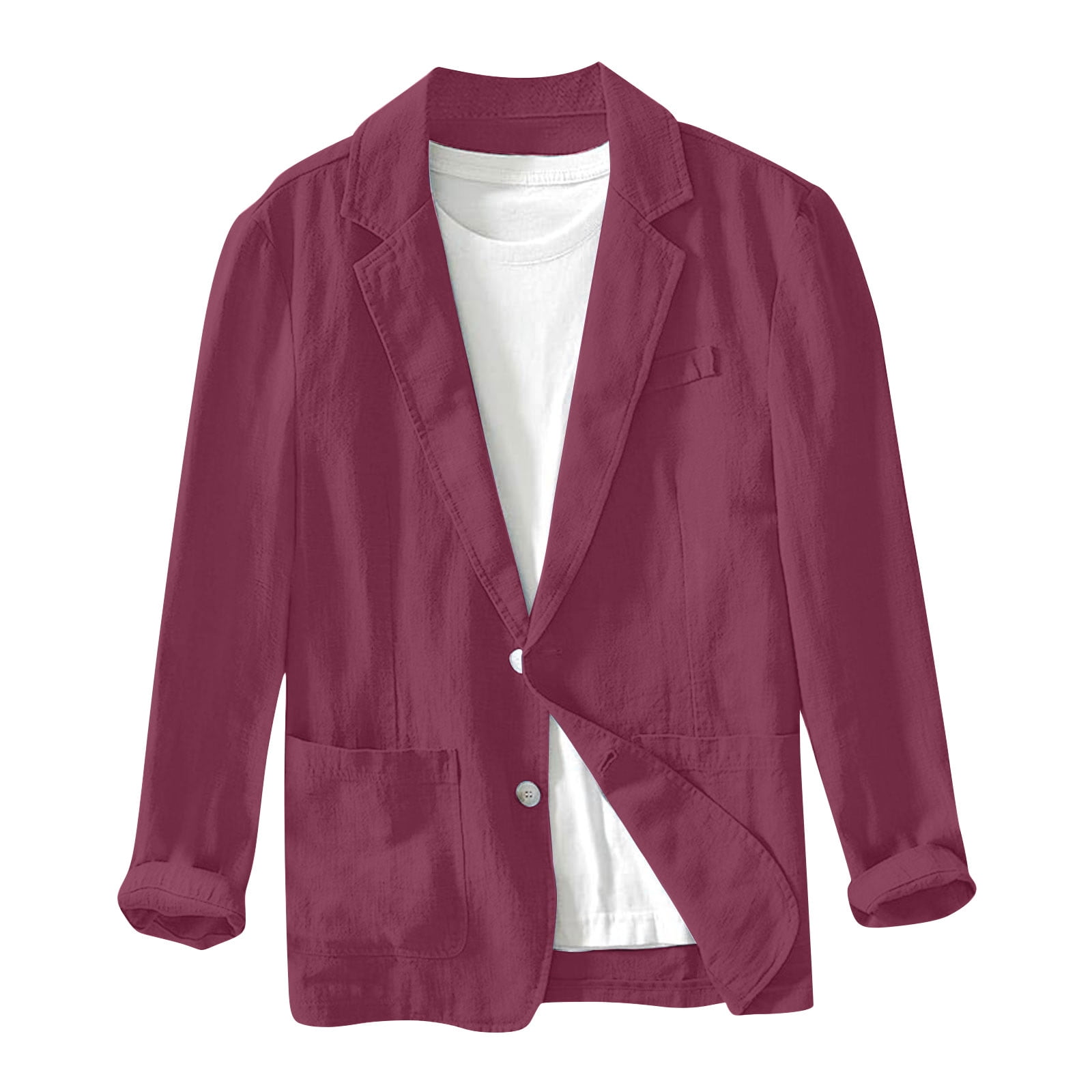 Blczomt Men Jacket Red Suit Shirt Jacket Fashion Plain Button Men's ...
