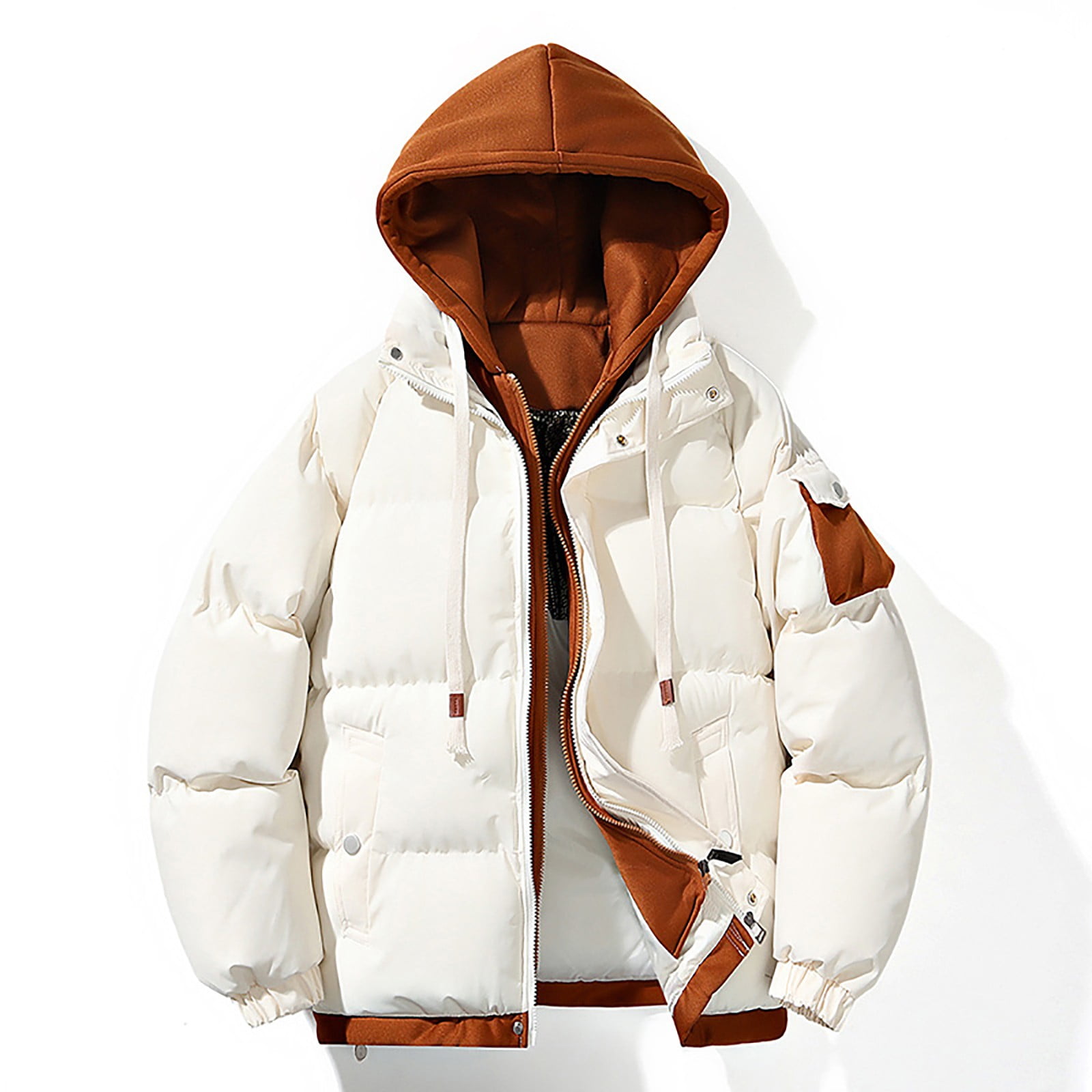 Blczomt Men Jacket White Puffer Zip Up Down Jacket Hooded Warm Heavy ...
