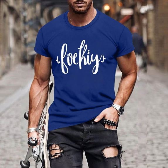 Blczomt Men's Short Sleeve Shirts Regular-Fit Crewneck Blue Tees Funny ...