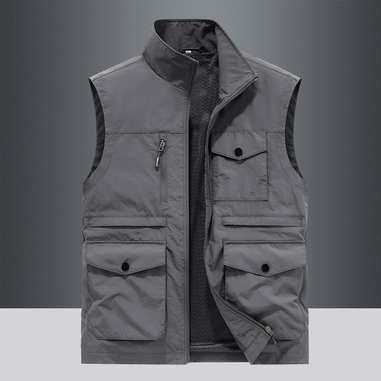 Blczomt Men's Stylish Winter Jacket Gray Full Zip Outerwear Vests Vests ...