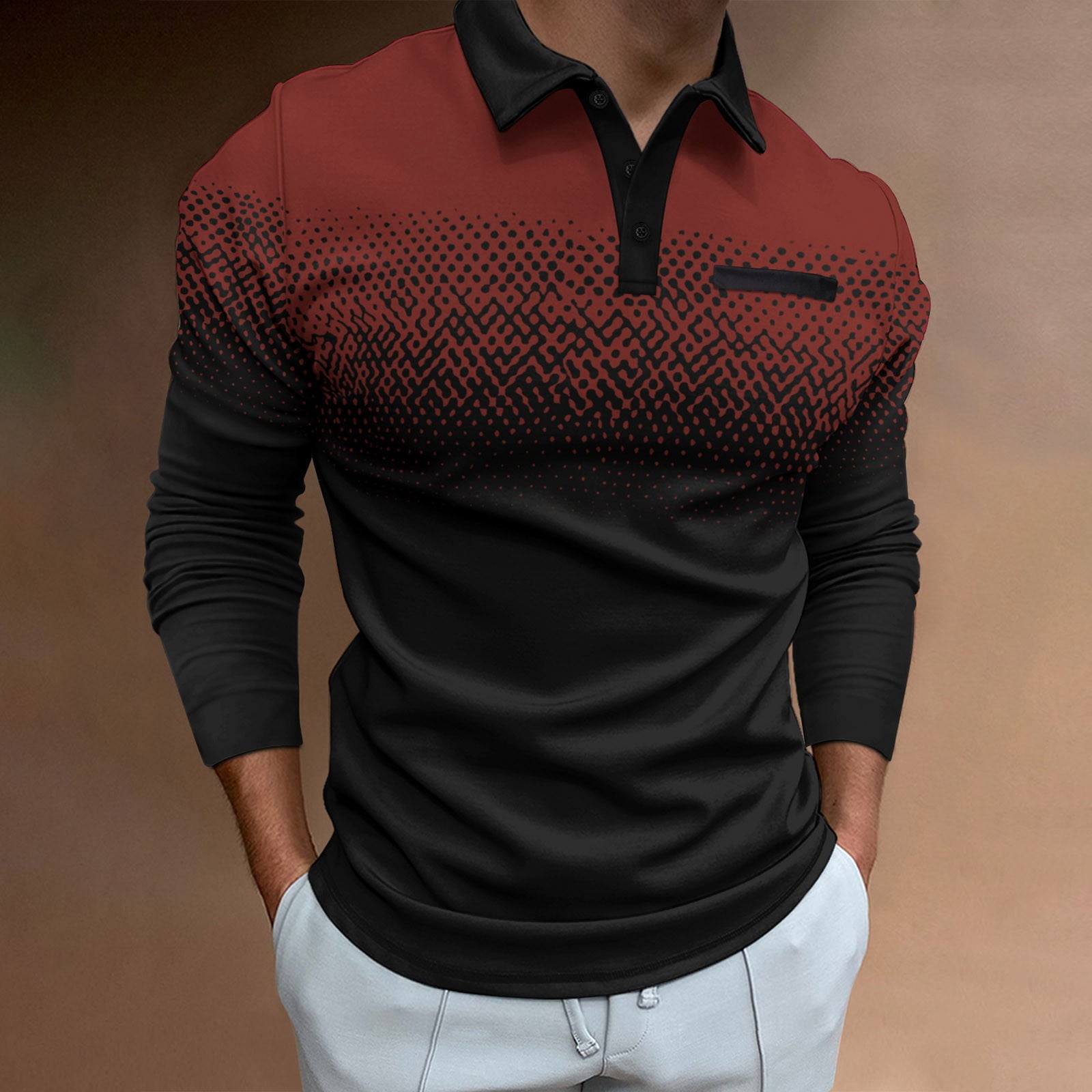 Blczomt Mens Polo Dress Red Casual Long Sleeve Polos Button Collared ...