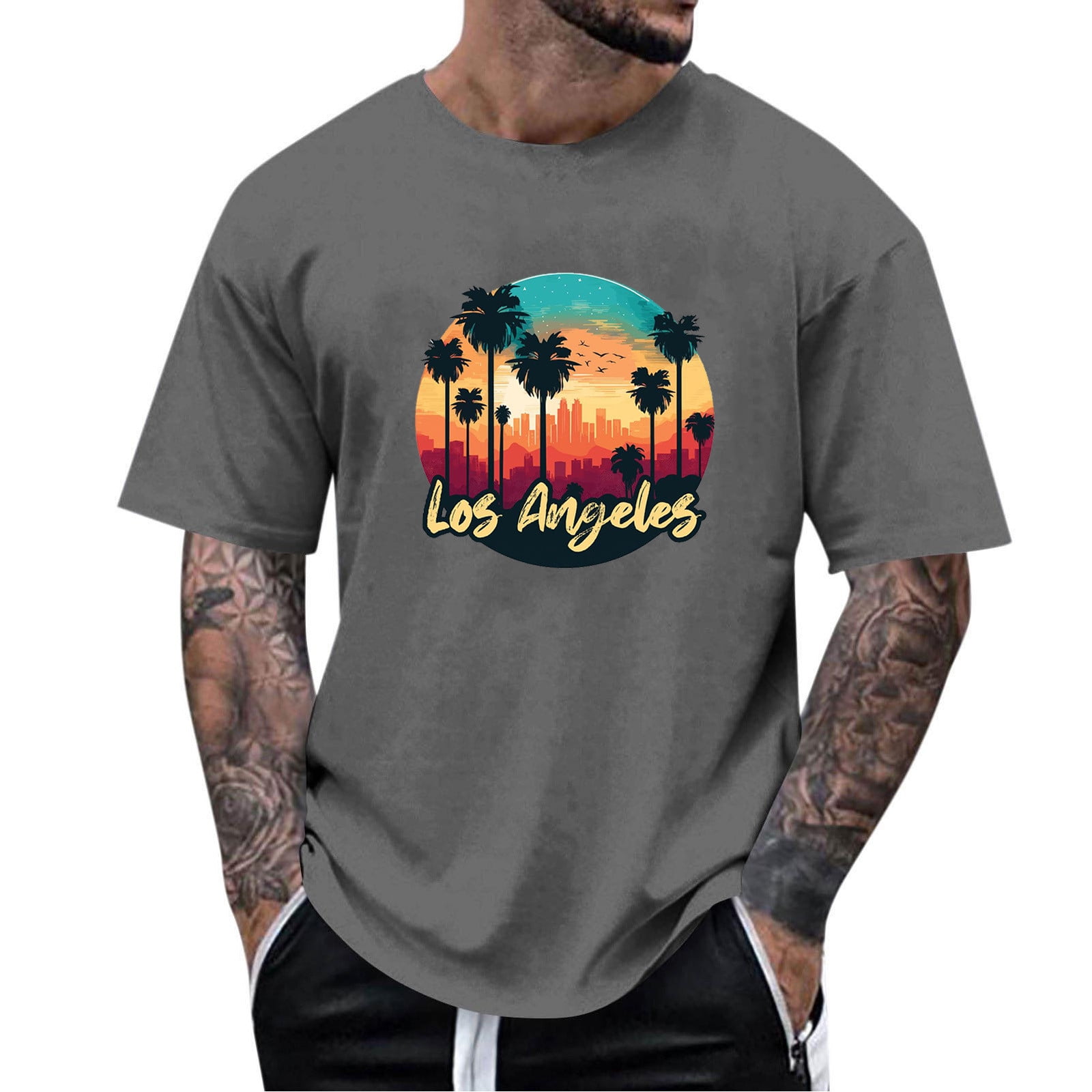 Blczomt Mens Shirts Gray Short Sleeve Vintage Tshirts Los Angeles ...