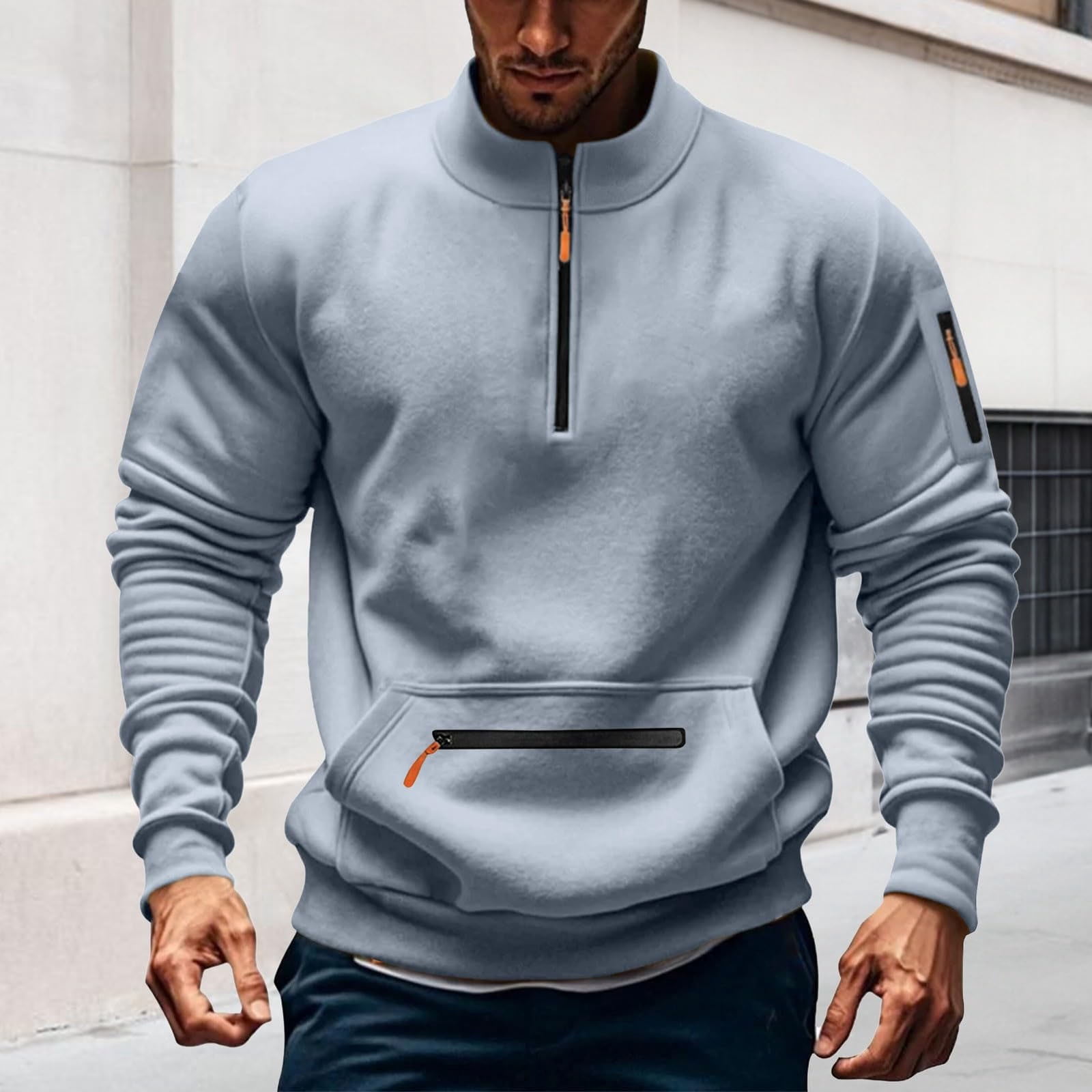 Blczomt Mens Sweatshirts Plain Long Sleeve Sweatshirt Winter Half Zip ...