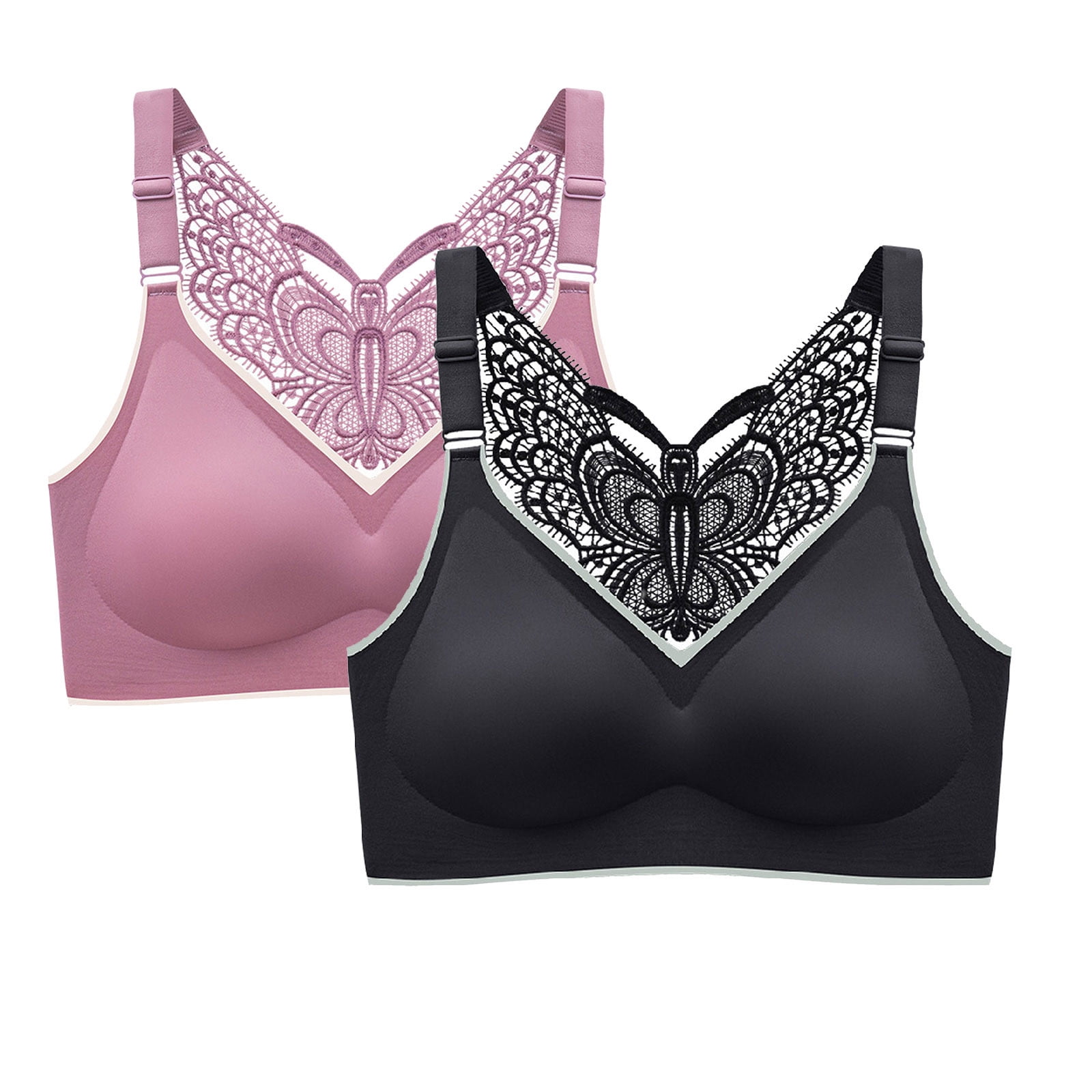 Blczomt No Underwire Womens Bras Seamless Black Sexy Butterfly-Back Bra ...