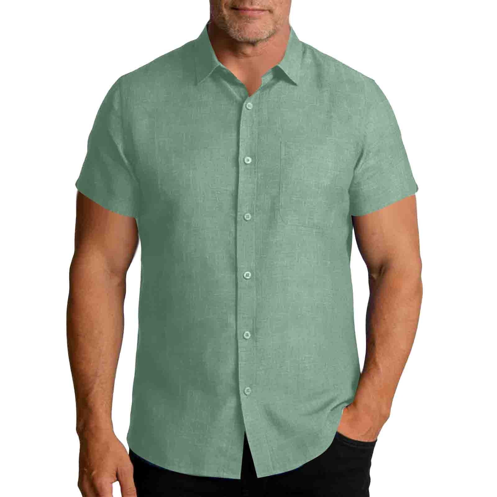 Blczomt Oversized Short Sleeve Shirts for Men Linen Green Button Up ...