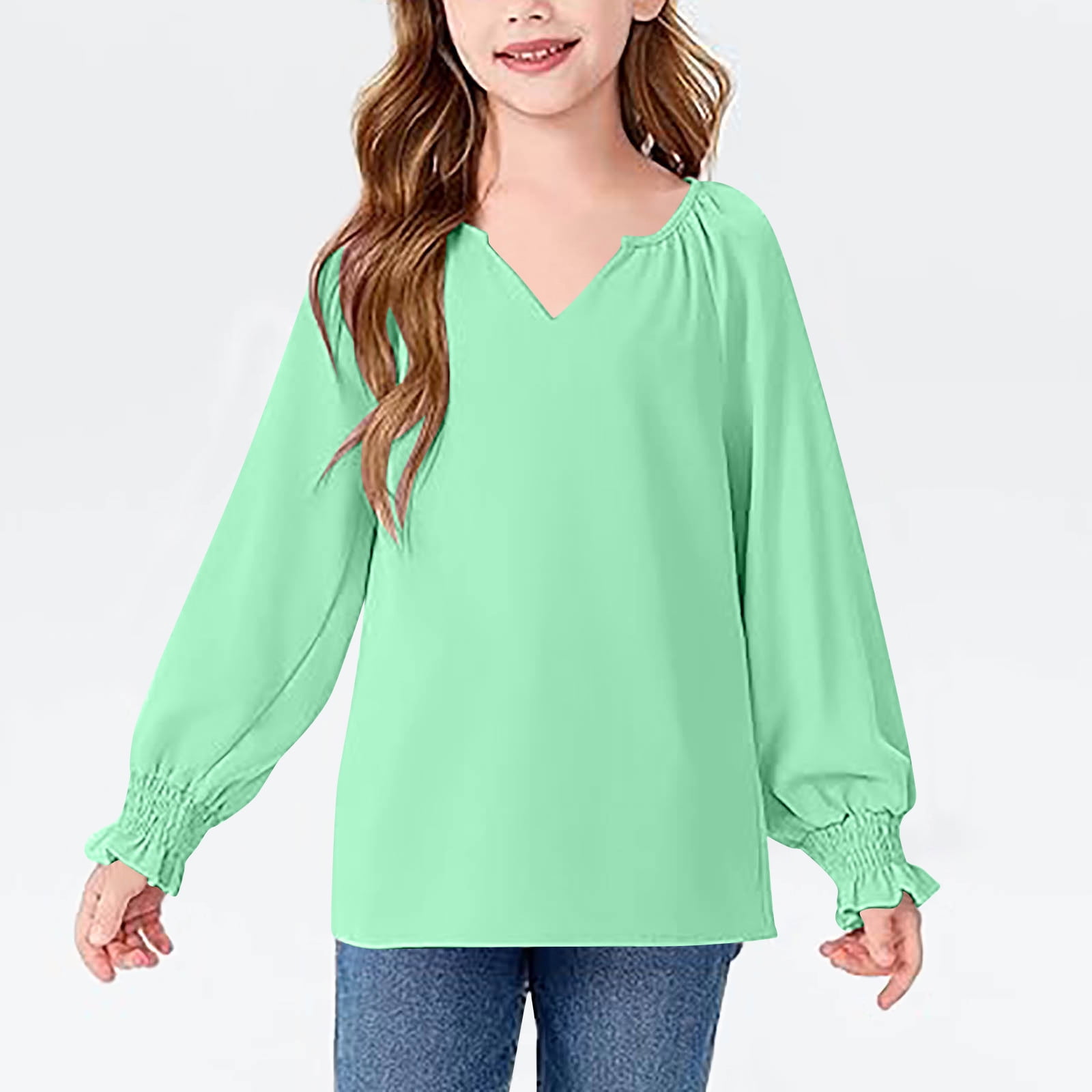 Blczomt Plain Girls' Shirt Puff Sleeve Fashion Tees Loose Casual Basic ...