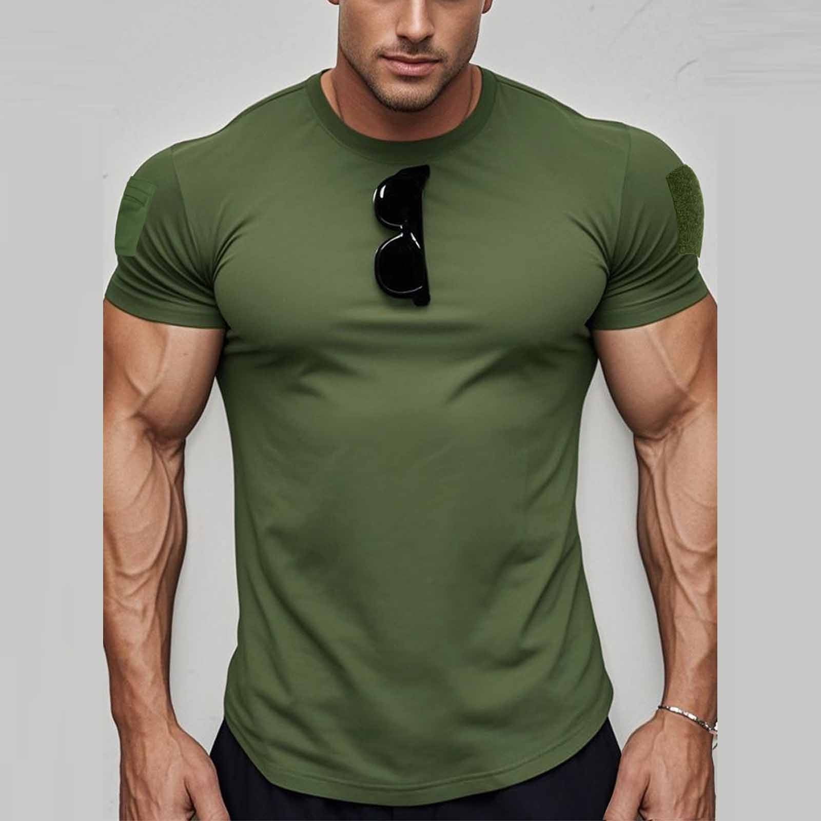 Blczomt Plain T Shirts Men Regular-Fit Tactical Green Summer Tee Crew ...