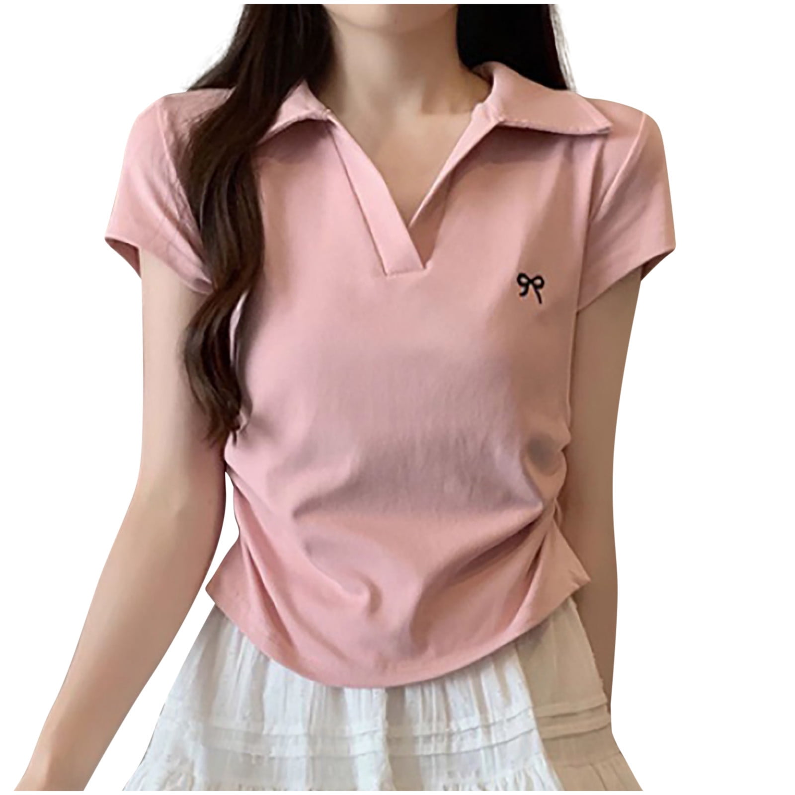 Blczomt Plain Womens Summer Tops Polo Short Sleeve T Shirts Casual ...